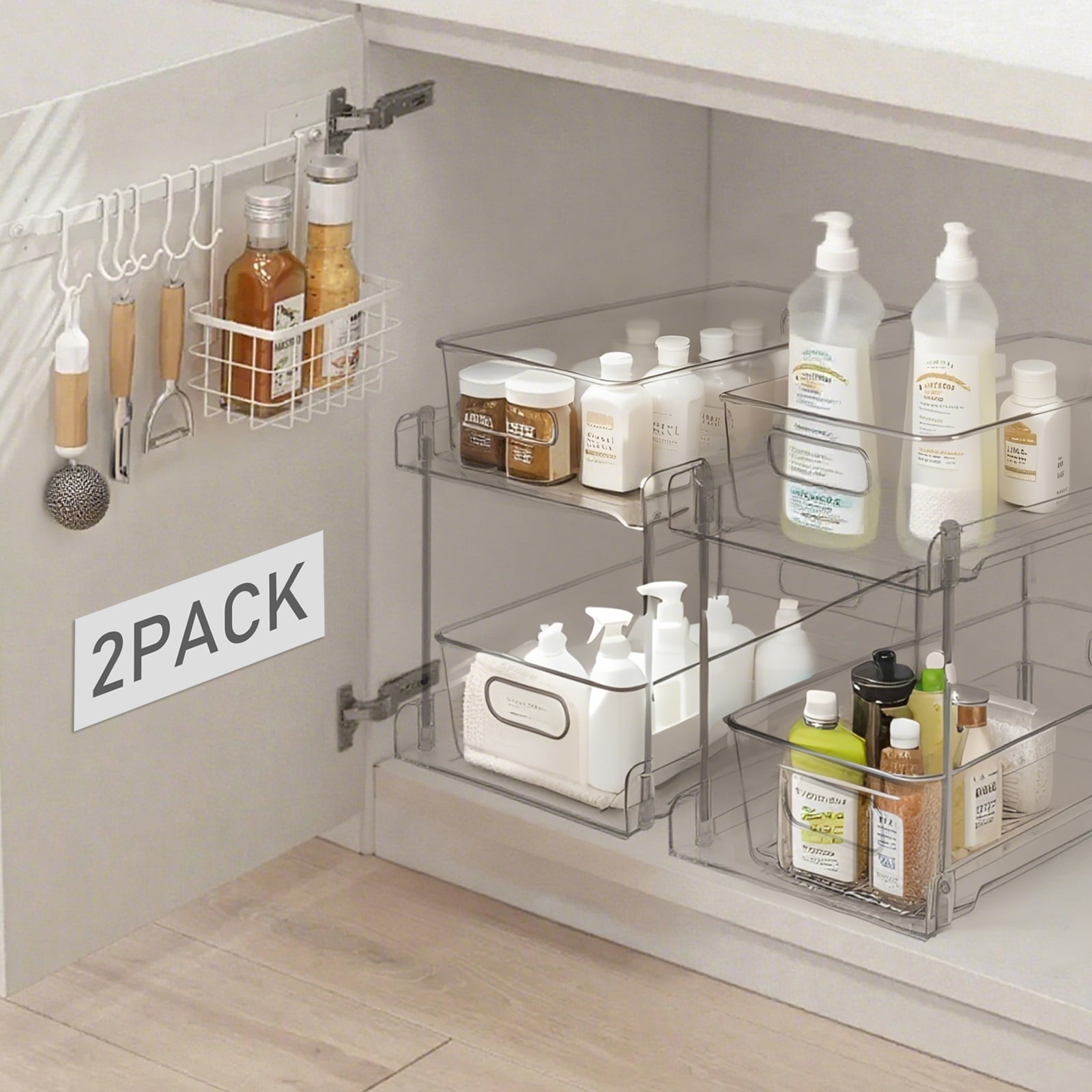 2-Pack Under Sink Organizer, 2 Tier Bathroom Storage Organizer, Pull ...