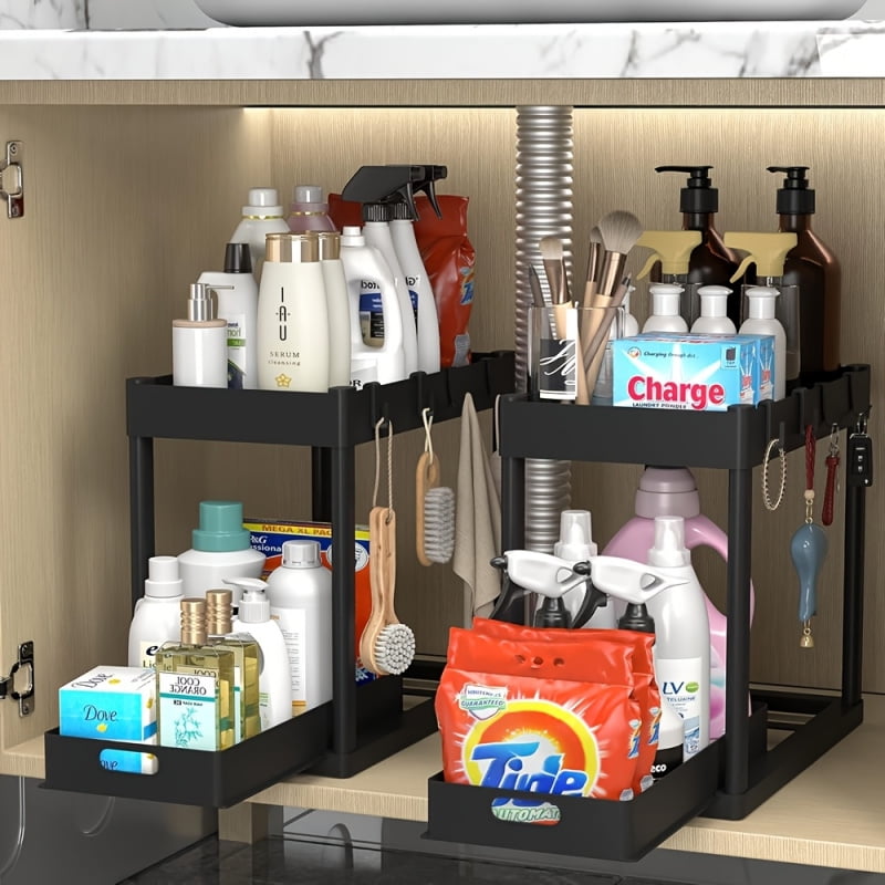 2 Pack Under Sink Organizer - Multi-Purpose, 2 Tier Sliding Cabinet ...