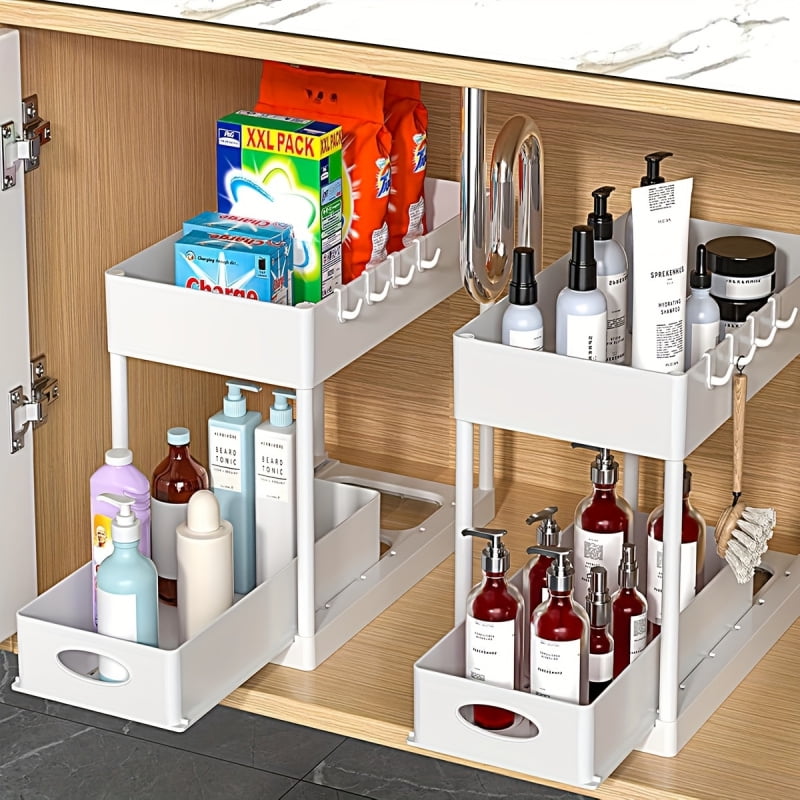 2 Pack Under Sink Organizer - Multi-Purpose, 2 Tier Sliding Cabinet ...