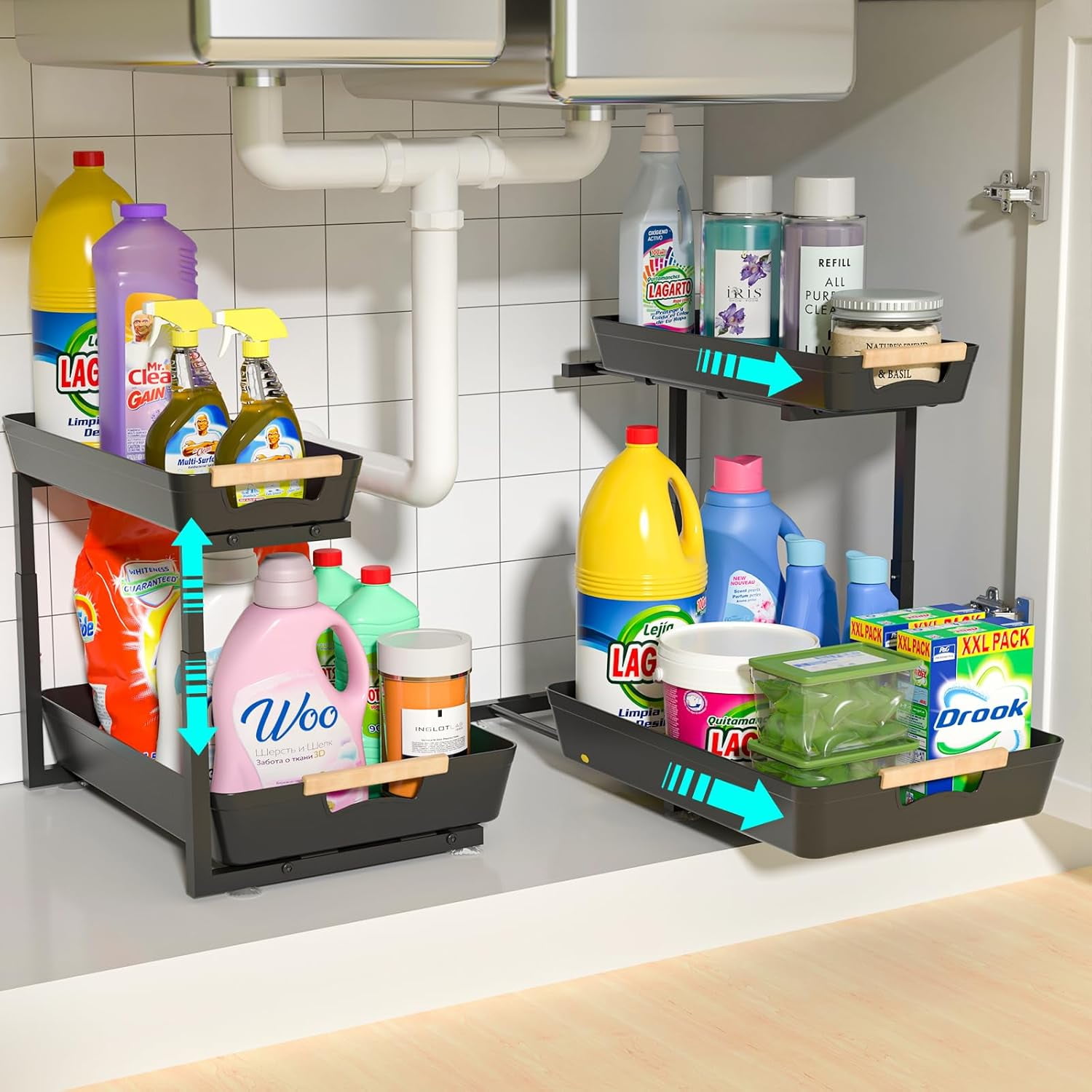 2 Pack Under Sink Organizer Pantry Cabinet Closet Organization Rack 2 ...