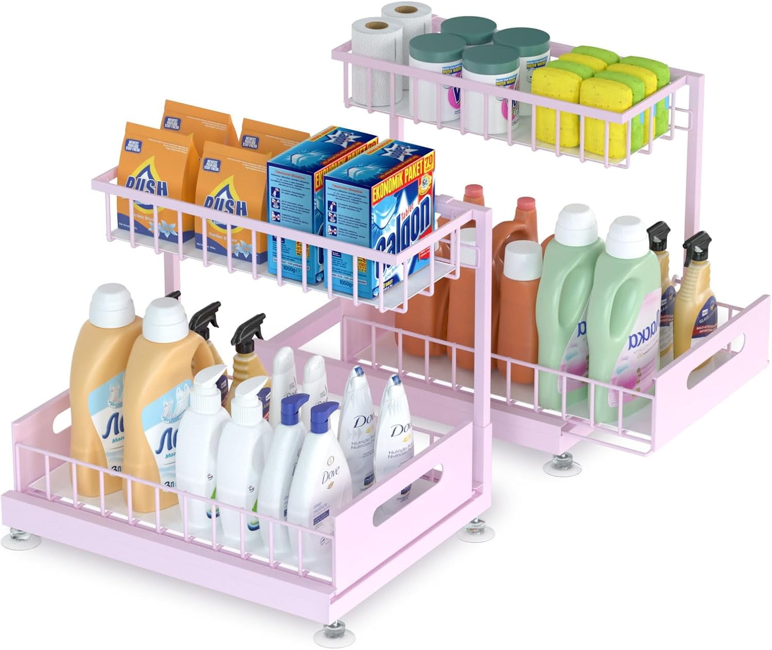 2 Pack Under Sink Organizer Storage 2-Tier Premium Metal Pull-Out Racks ...