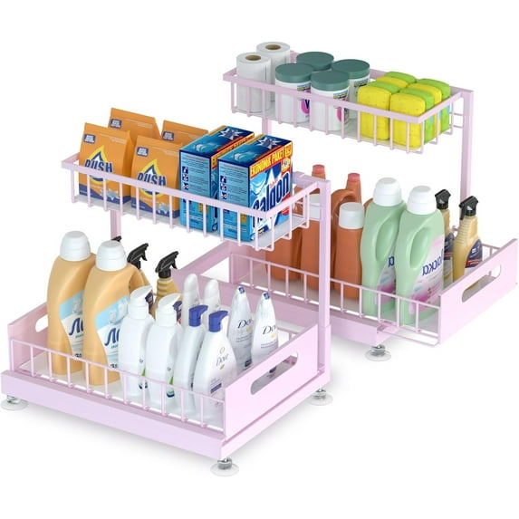 2 Pack Under Sink Organizer Storage 2-Tier Premium Metal Pull-Out Racks ...