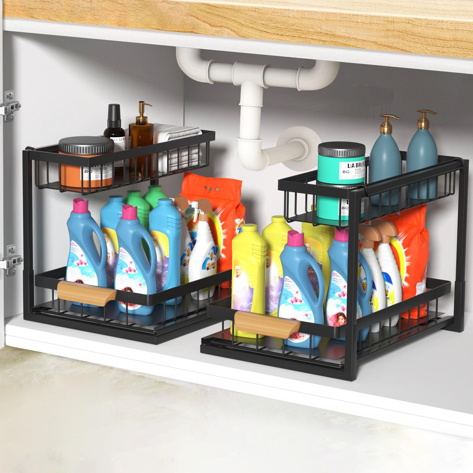 2 Pack Under Sink Organizer and Storage, Metal Pull Out Kitchen Cabinet ...
