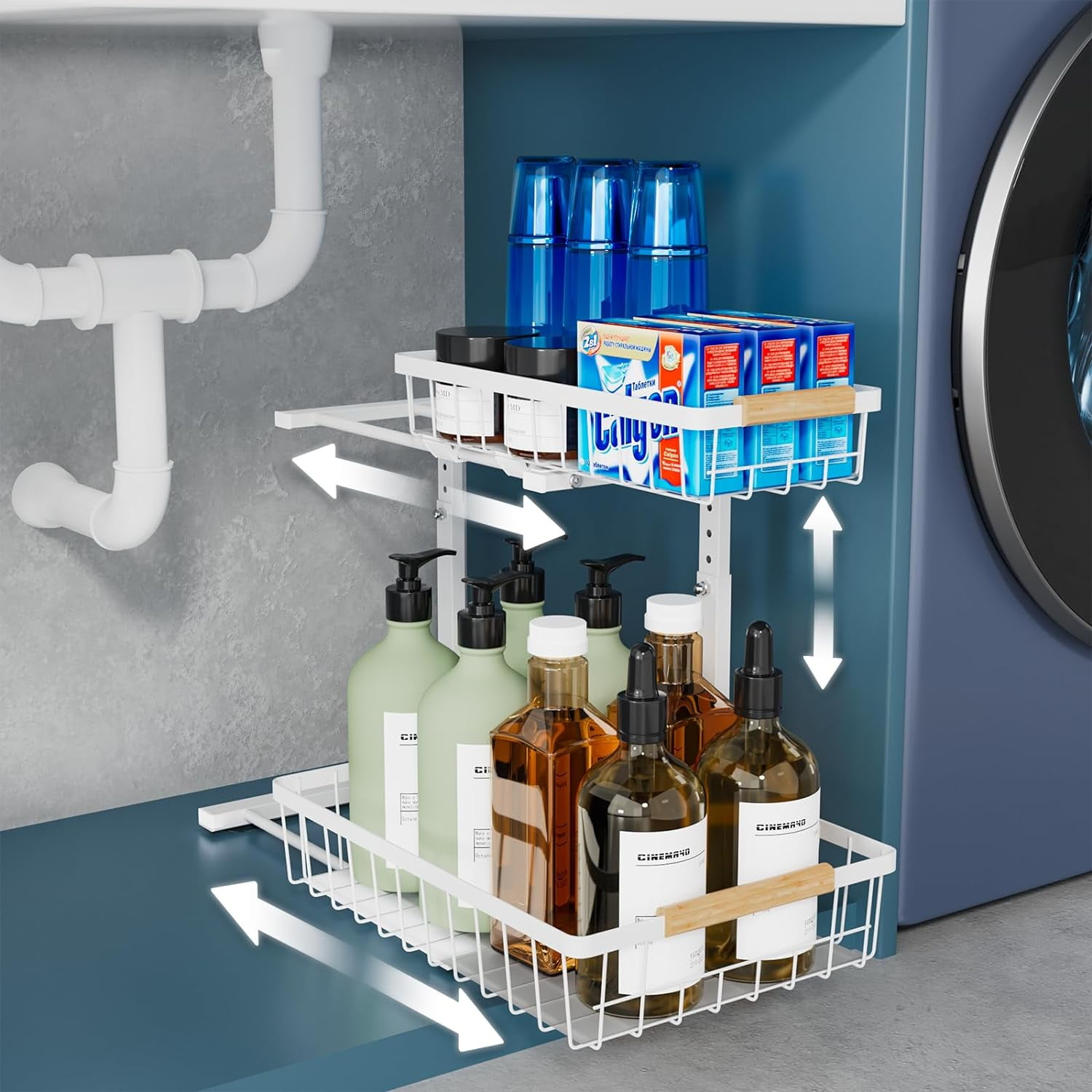 2 Pack Under Sink Organizer, 2 Tier Pull Out Under Bathroom Sink ...