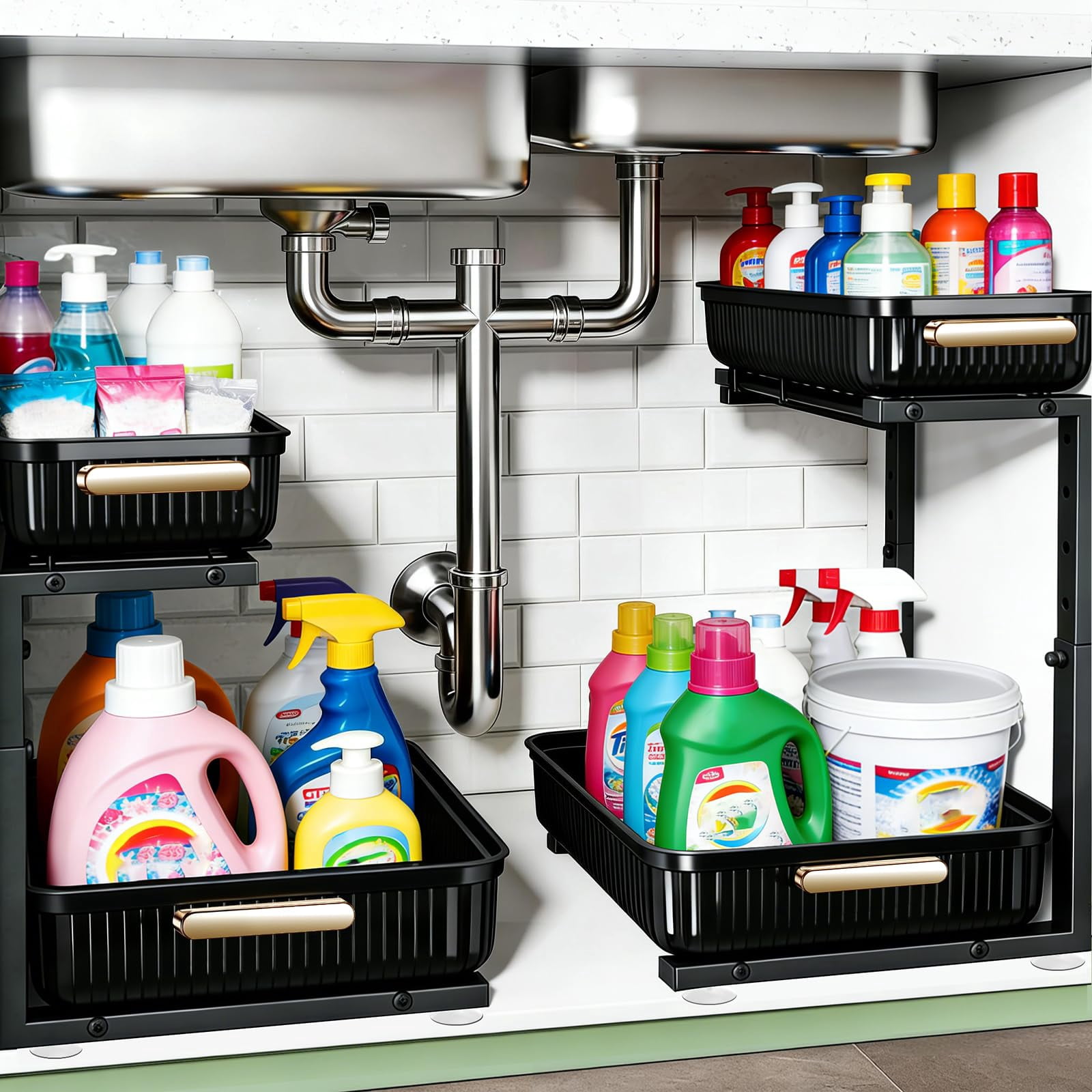 2-Pack Under Sink Organizer with Pull-Out Drawers Multi-Purpose Storage ...
