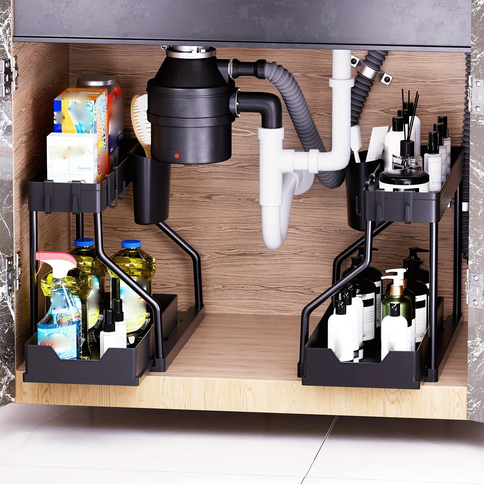 2-Pack Under Sink Organizer with Sliding Shelves, Multi-Purpose Cabinet ...