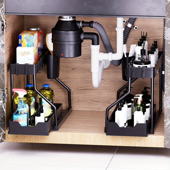 2-Pack Under Sink Organizer with Sliding Shelves, Multi-Purpose Cabinet ...
