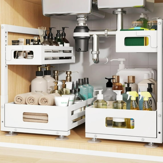 2-Pack Under Sink Pull Out Cabinet Organizers with Adjustable Height ...