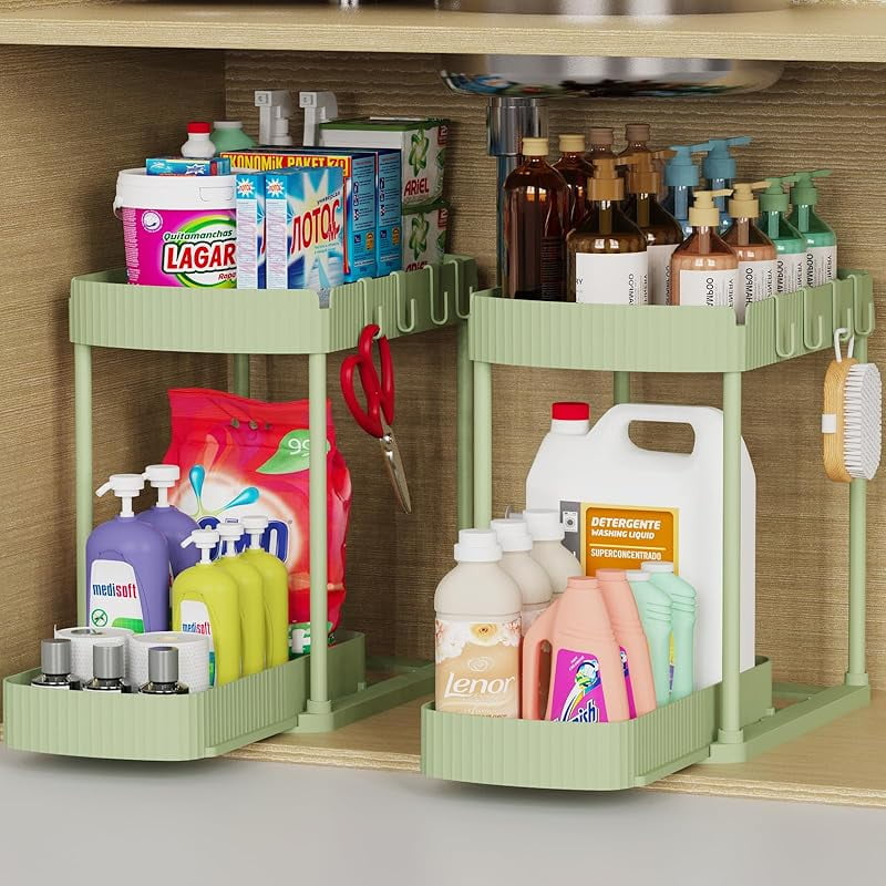 2 Pack Under Sink Storage Organizer, Multi-Purpose Pull-Out Sliding ...
