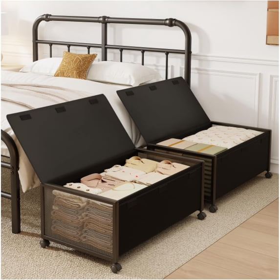 2 Pack Under The Bed Storage Containers,12 Inch Height Under Bed Shoe ...
