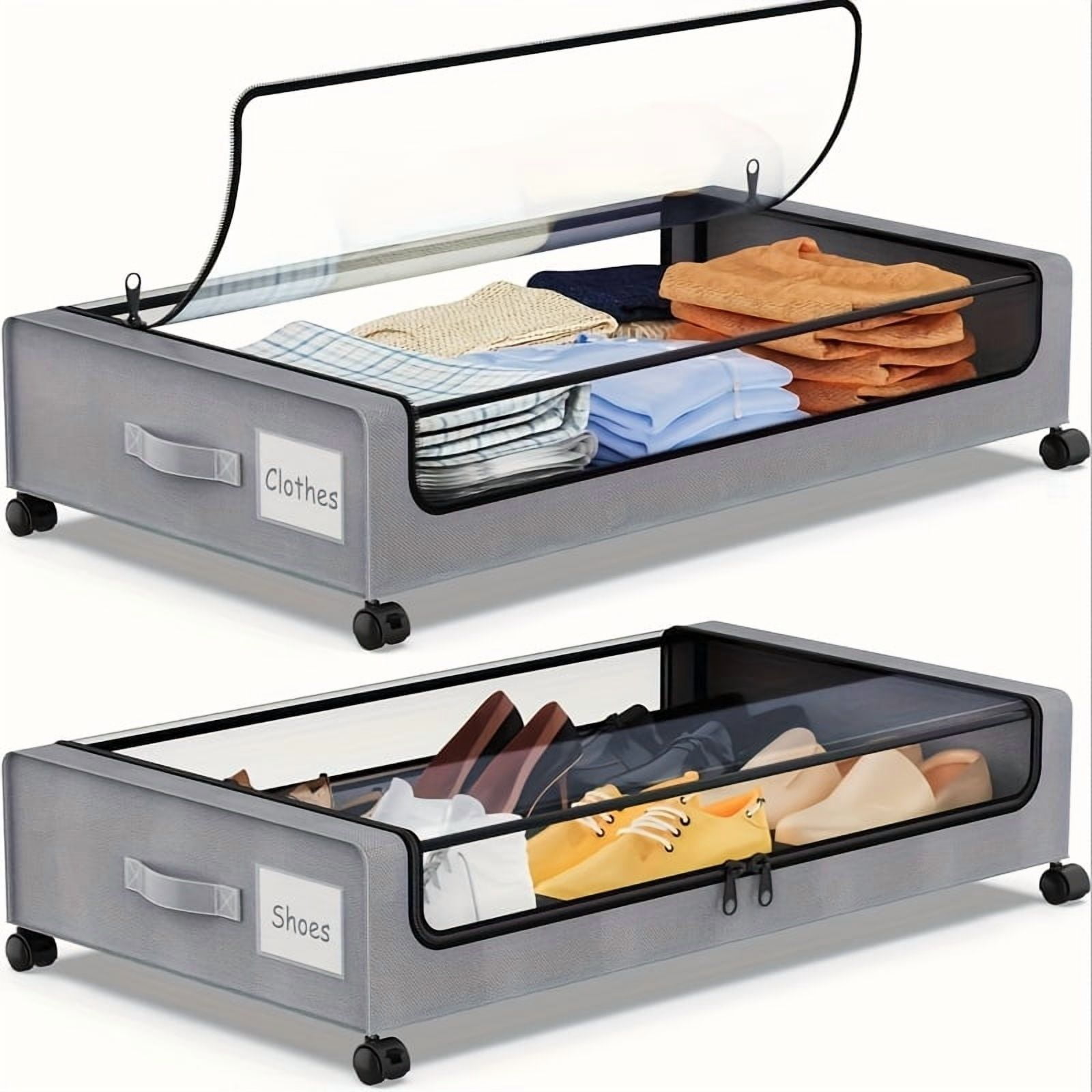 2-Pack Underbed Storage Bins with Wheels & Clear Lid - Large Fabric ...