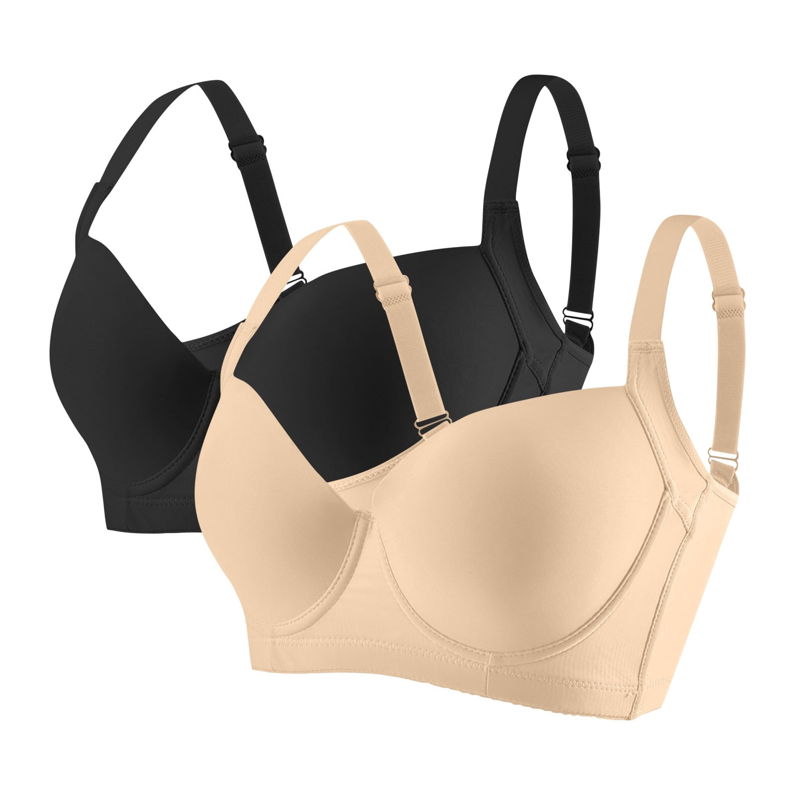 2 Pack Underwire Bras Women, C Cup, Comfort Cotton Push Up Bra ...