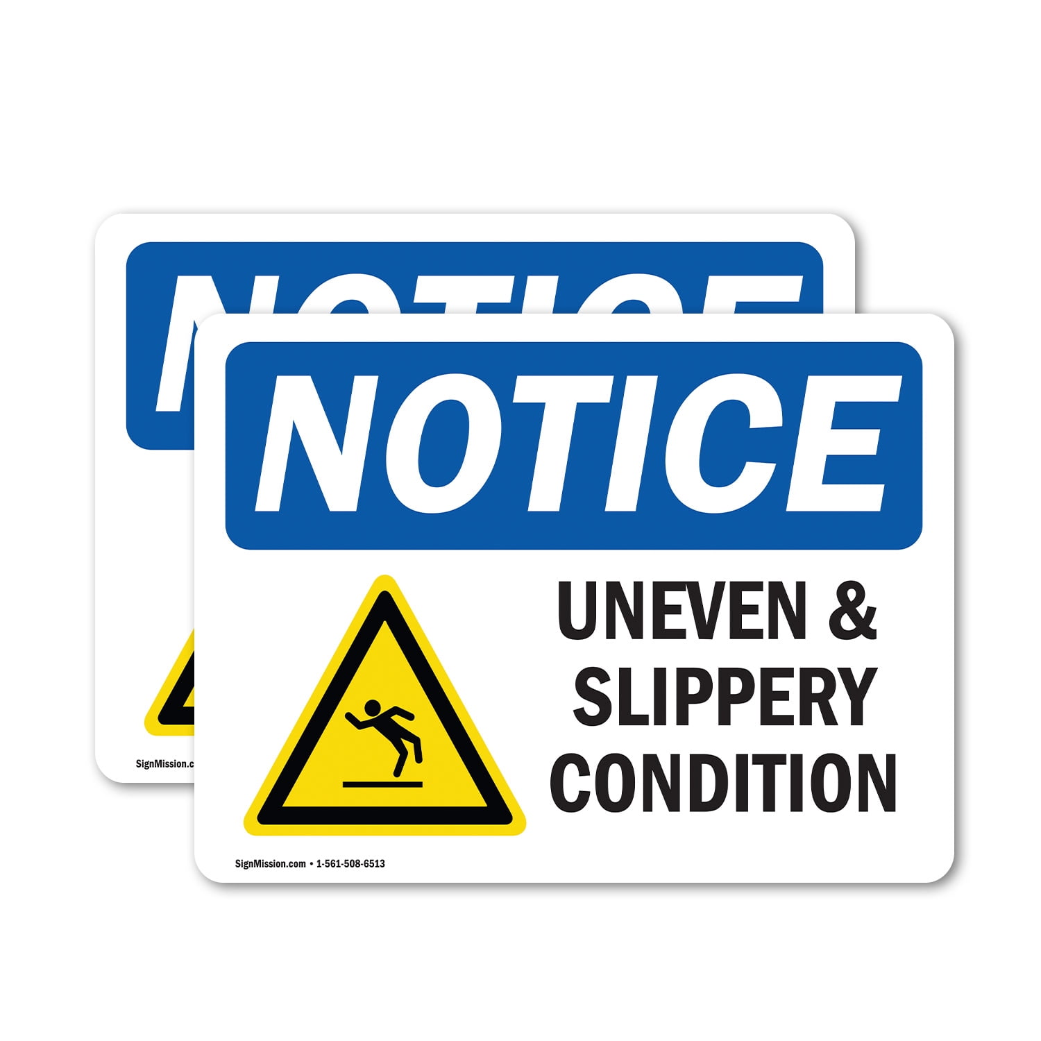 (2 Pack) Uneven & Slippery Conditions Sign With Symbol OSHA Notice Sign ...