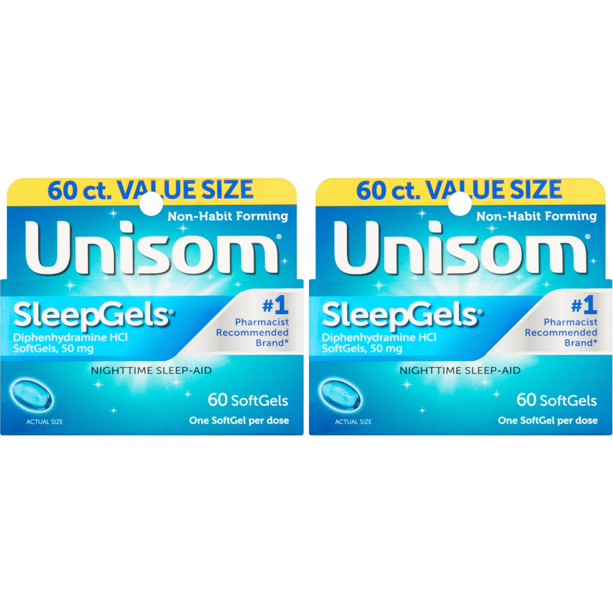 Unisom SleepGels Nighttime Sleep-Aid - 2 Pack, 60 SoftGels Each, Adult ...