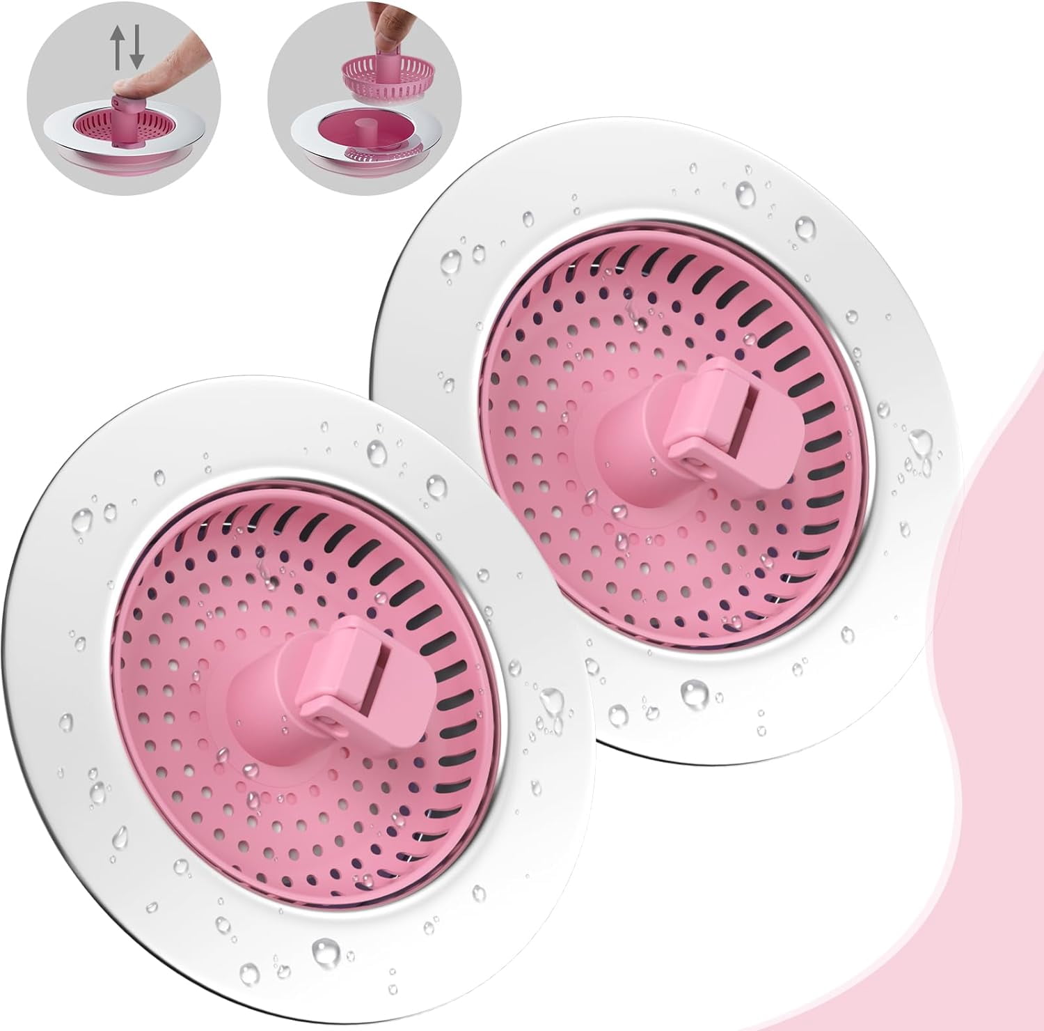 2 Pack Universal 3 in 1 Kitchen Sink Drain Strainer with Sink Stopper ...