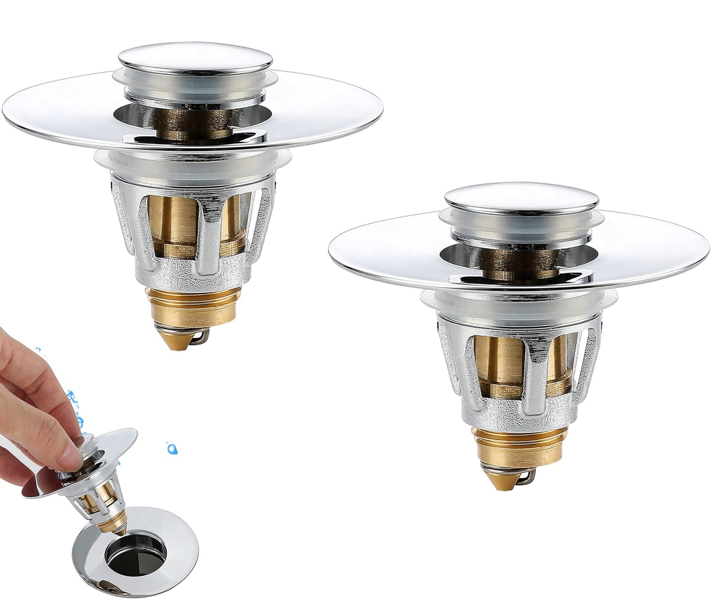 2 Pack Universal Bathroom Sink Stopper, Pop Up Bathroom Sink Drain ...