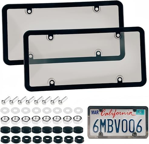 2 Pack Universal Car License Plate Cover & Frames Combo - Clear License ...
