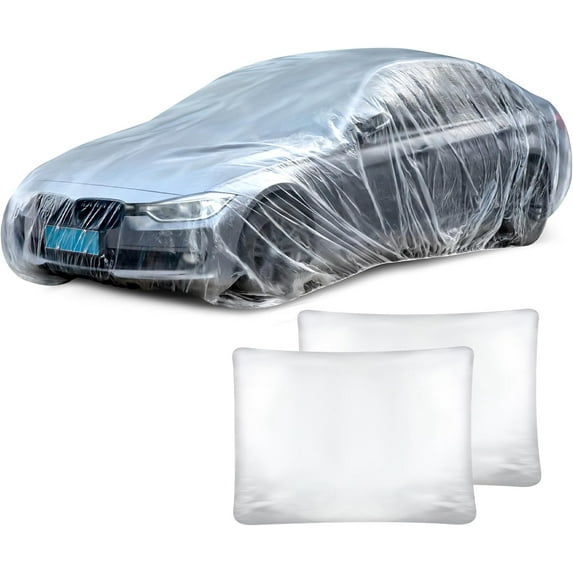 2 Pack Universal Plastic Car Cover with Elastic Band Disposable Clear ...