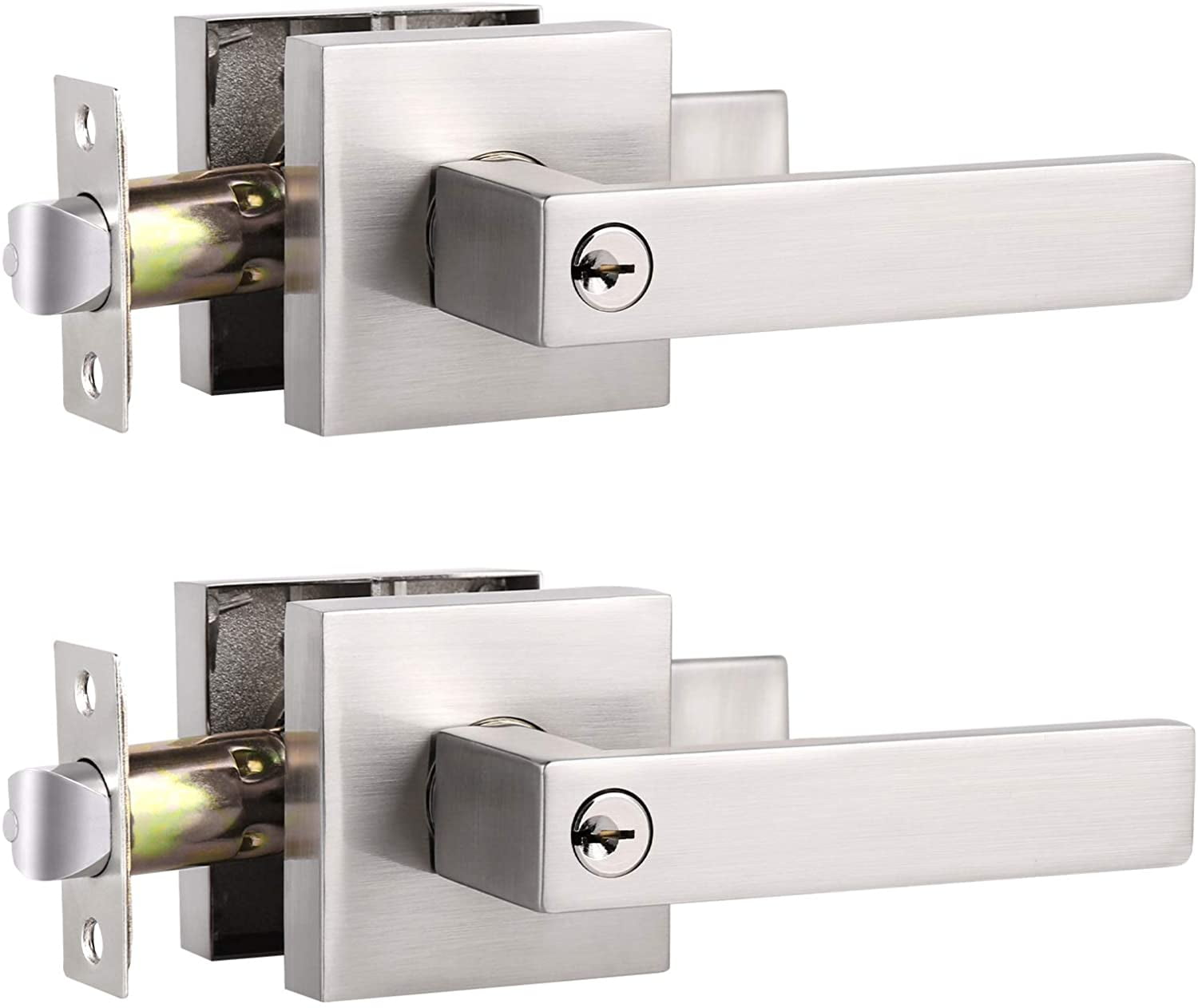 2 Pack Universal Straight Door Lock Levers, Satin Nickel Finish Entry ...