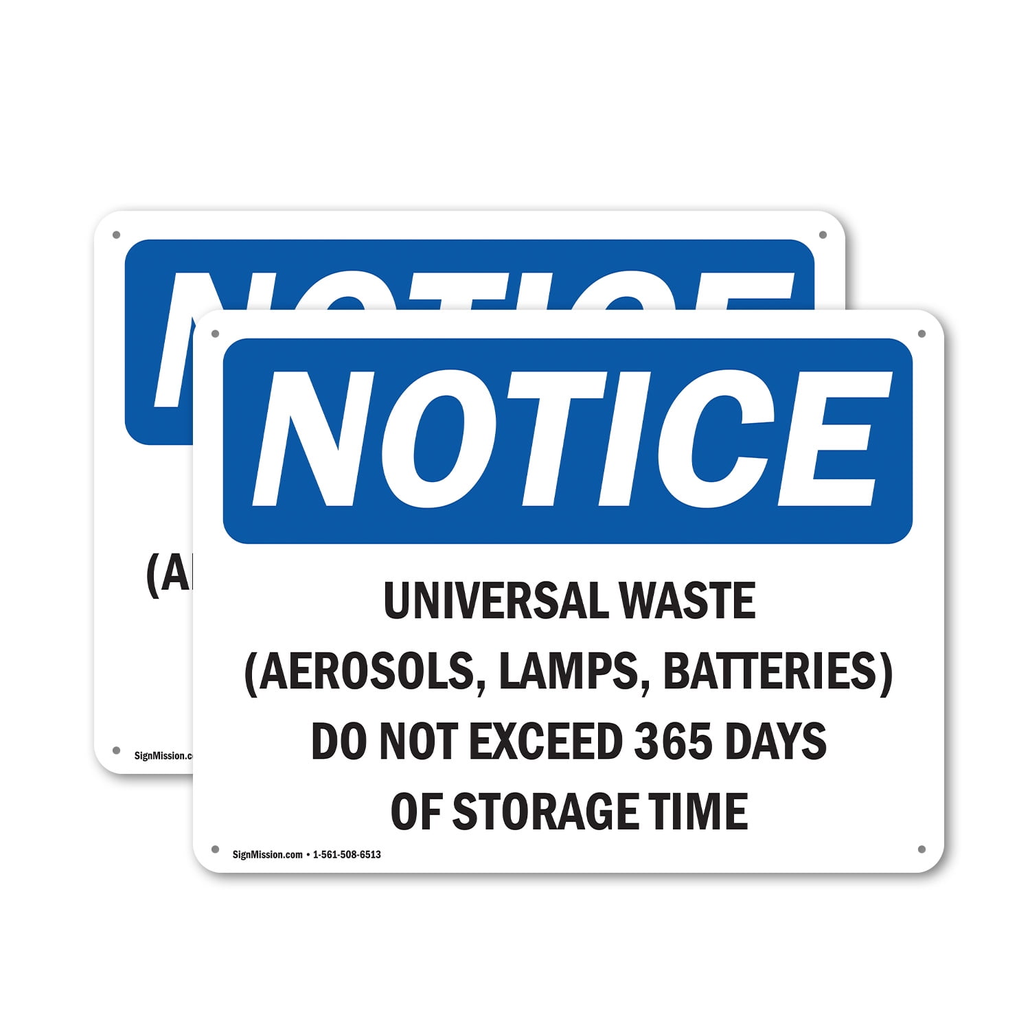 (2 Pack) Universal Waste (Aerosols Lamps Batteries) OSHA Notice Sign 24 ...