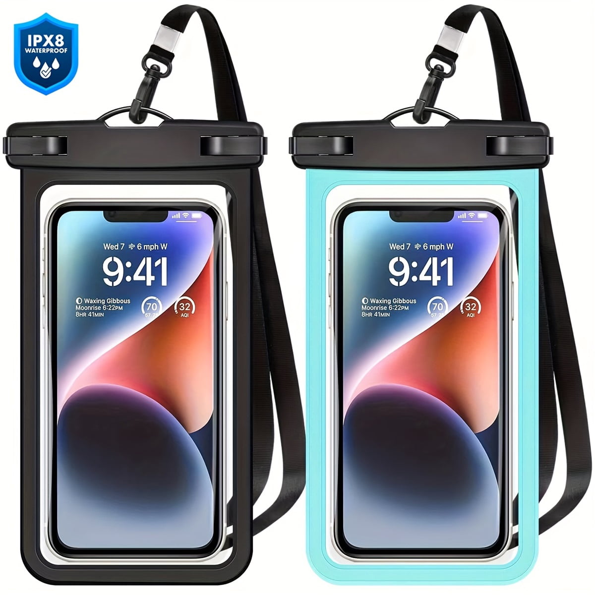 2-Pack Universal Waterproof Phone Pouch, IPX8 Certified Submersible Dry ...