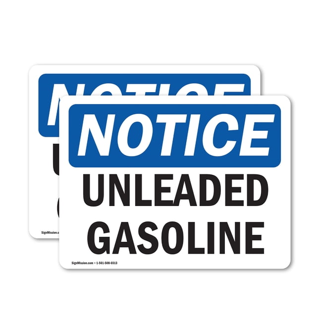 (2 Pack) Unleaded Gasoline OSHA Notice Sign 24 Inch X 18 Inch Vinyl ...
