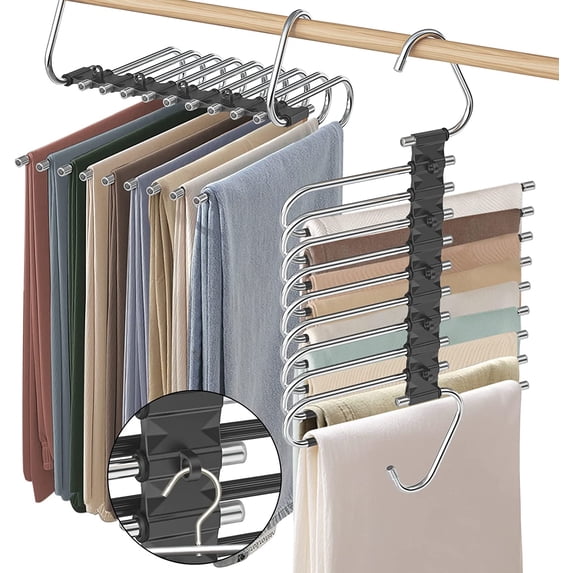 2 Pack Upgrade 9 Layers Upgraded Non-Slip Multi-Layer Pants Hangers ...