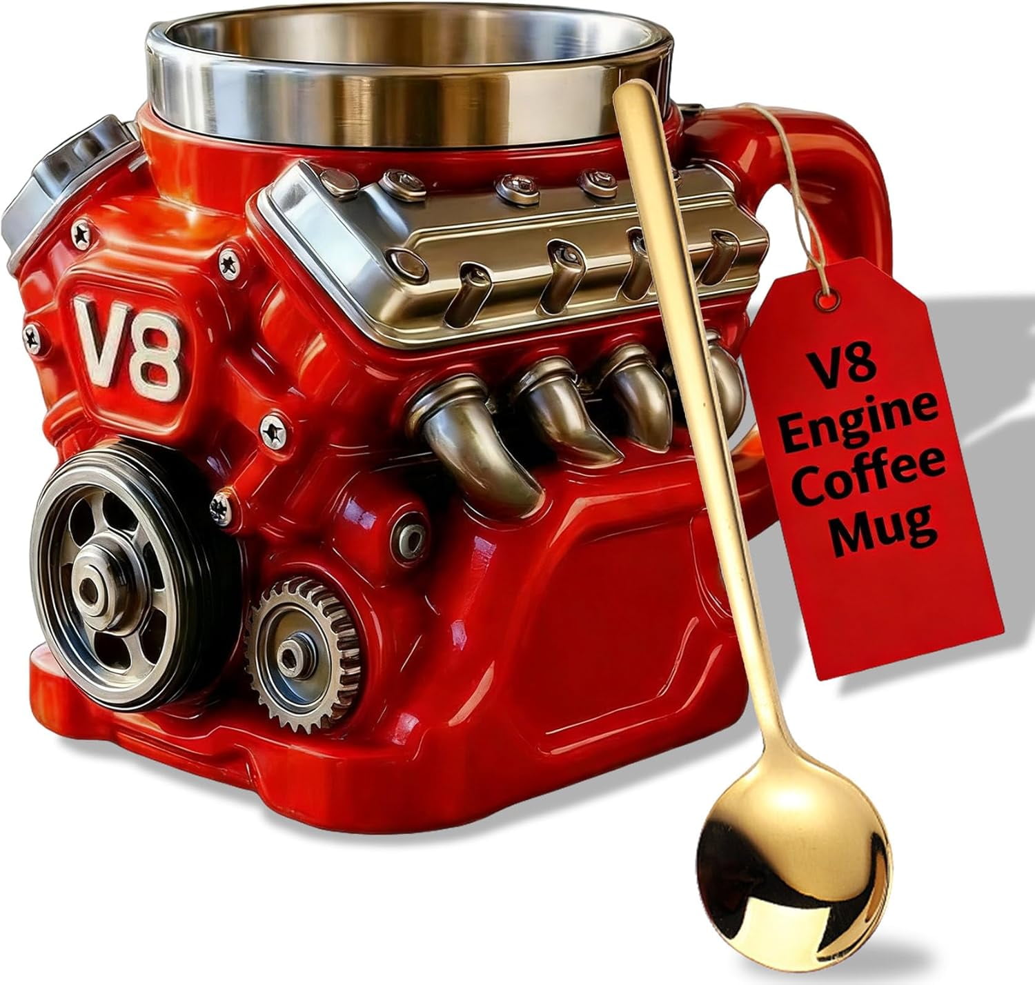 2 Pack Upgrade Personalized V8 Engine Coffee Mug with Spoon, 11 Oz ...