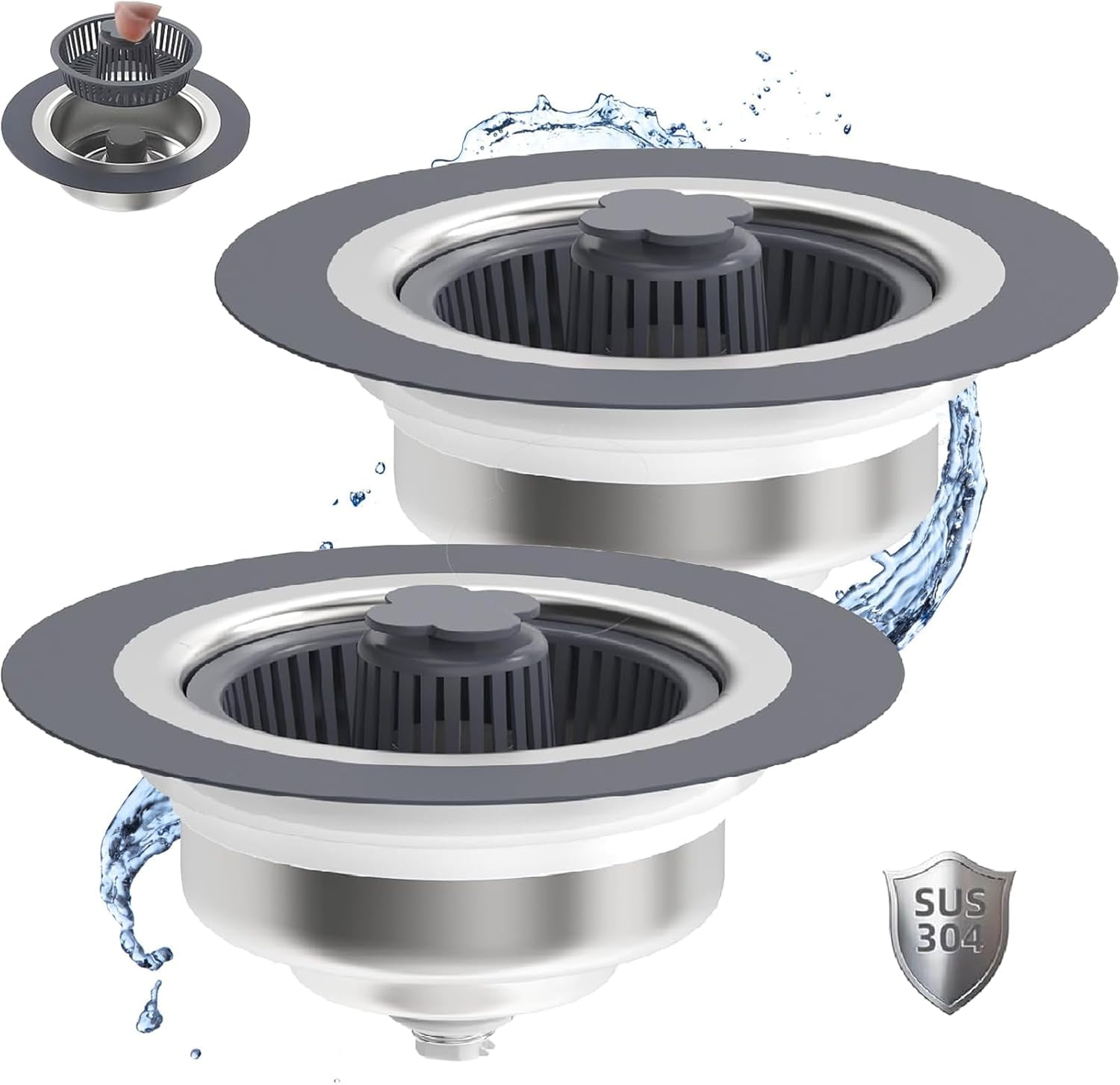 2 Pack Upgraded 3 in 1 Kitchen Sink Drain Strainer and Stopper ...