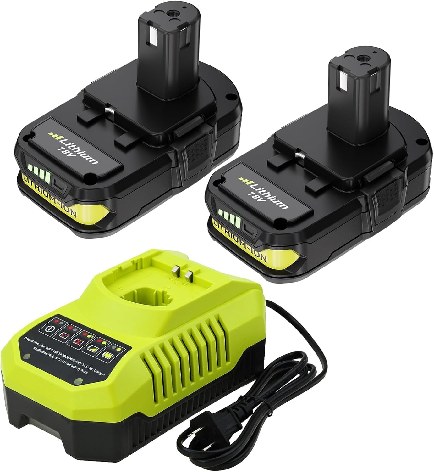 2-Pack Upgraded 3.6Ah Replacement for Ryobi 18V Battery and Charger Combo Compatible with Ryobi ...