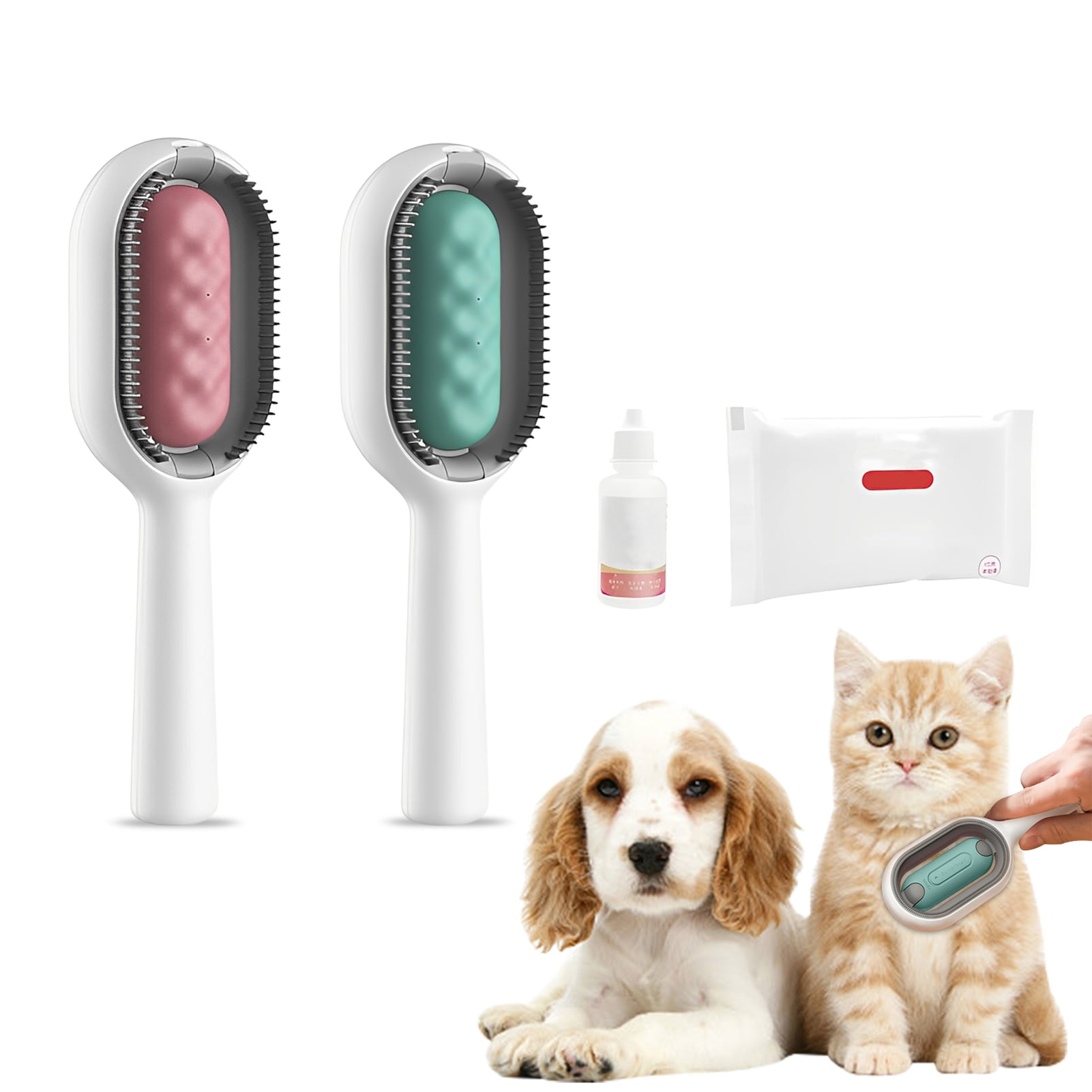 2 Pack Cat Grooming Brush - Pet Hair Remover, Fur Cleaner, Includes ...