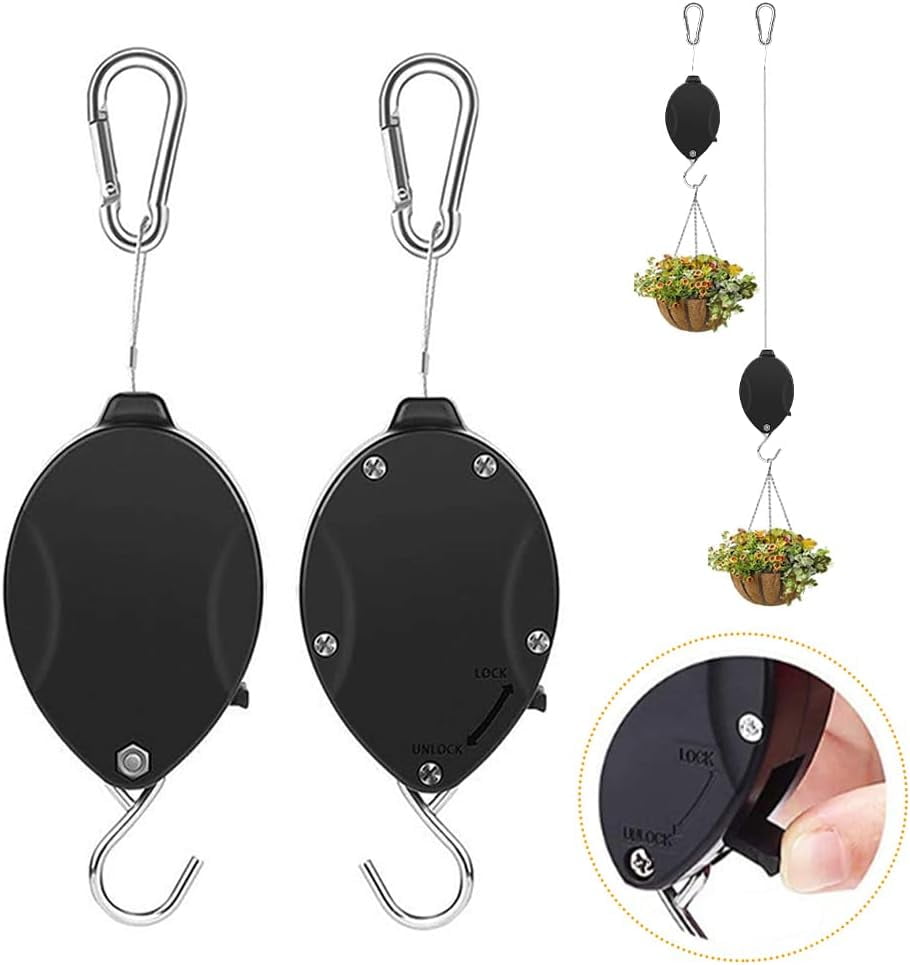 2 Pack Upgraded Retractable Plant Hanger, Plant Pulleys for Hanging ...