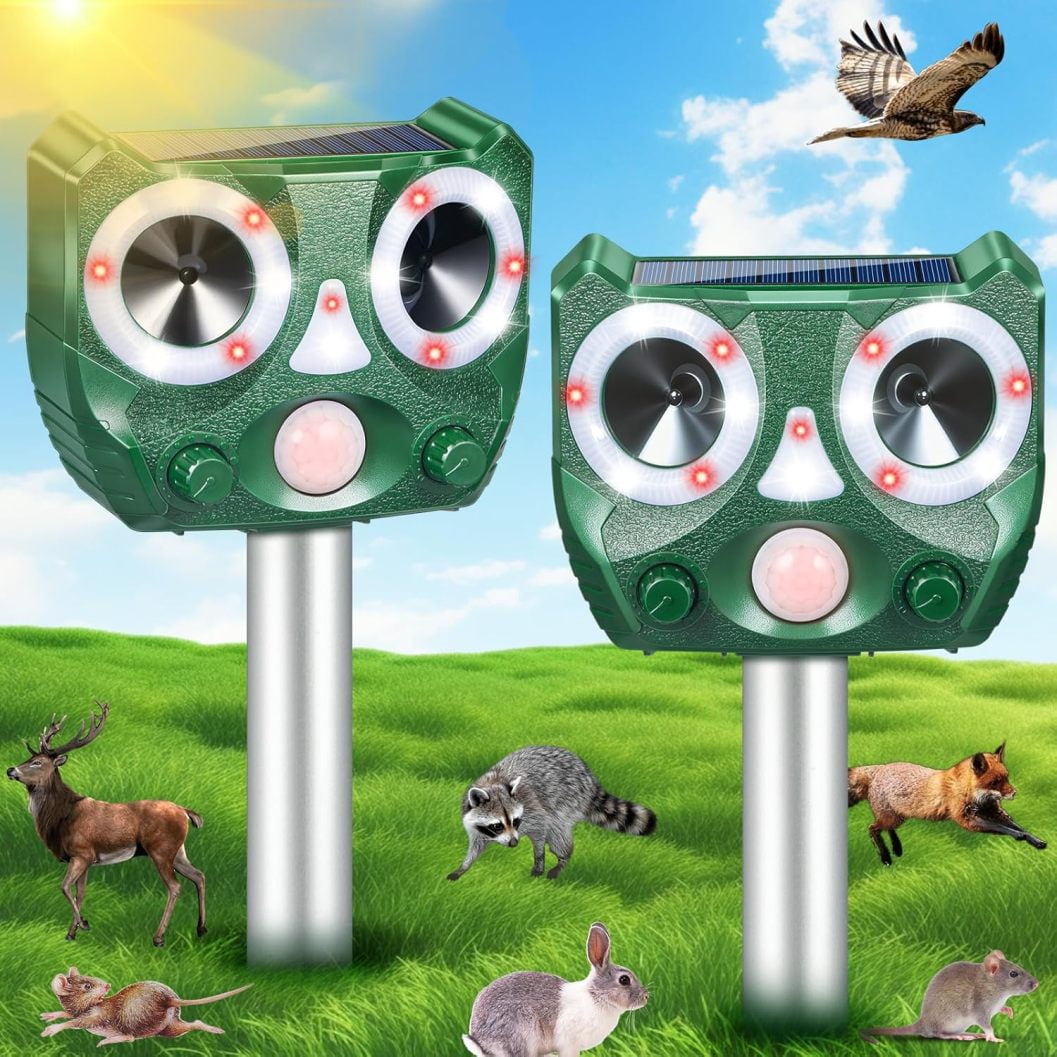 2 Pack Upgraded Ultrasonic Animal Repellent Outdoor,Deer Repellent ...