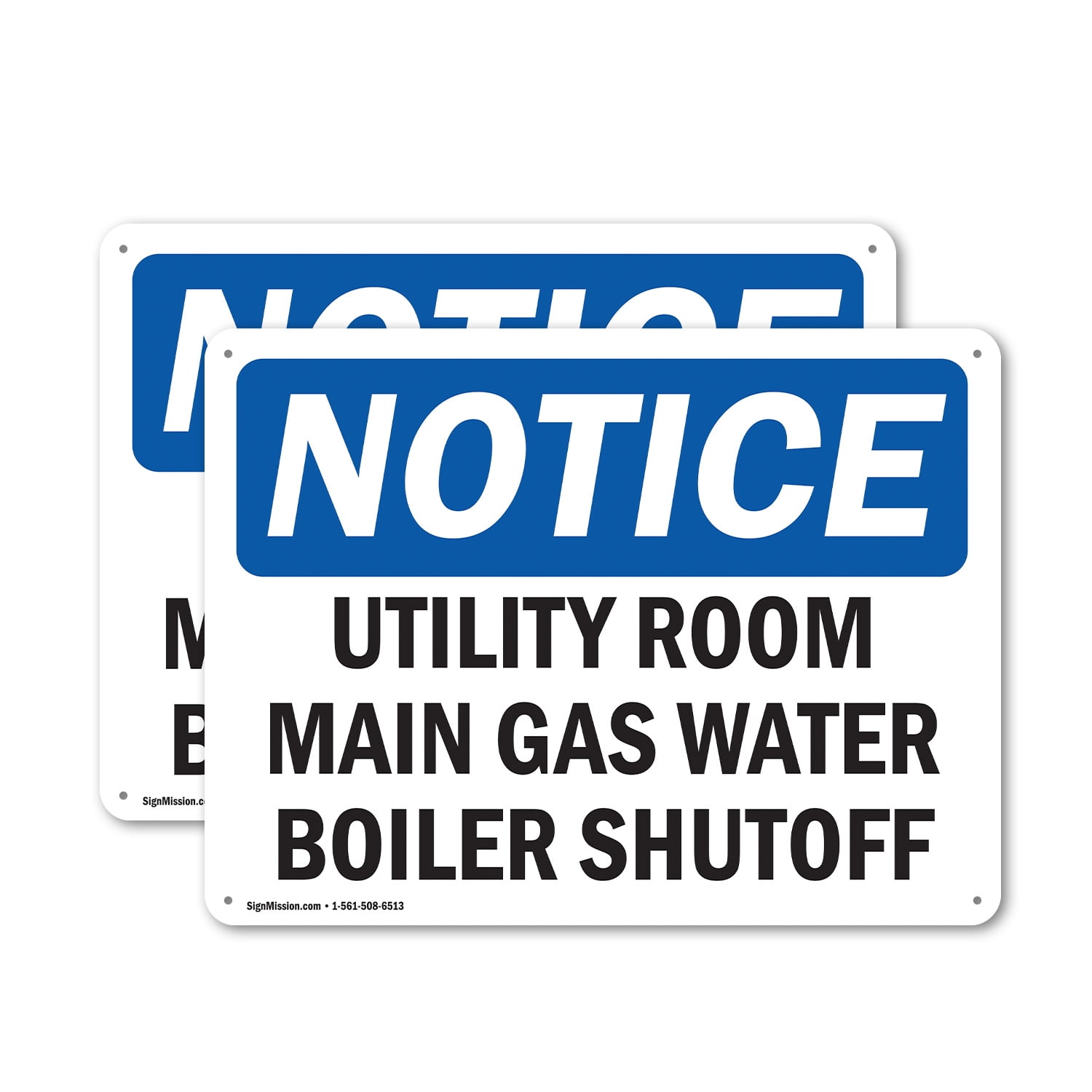 (2 Pack) Utility Room Main Gas Water Boiler Shutoff OSHA Notice Sign 18 ...