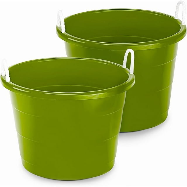 2-Pack Utility Tub, Large Plastic Storage Bucket with Rope Handles, 17 ...