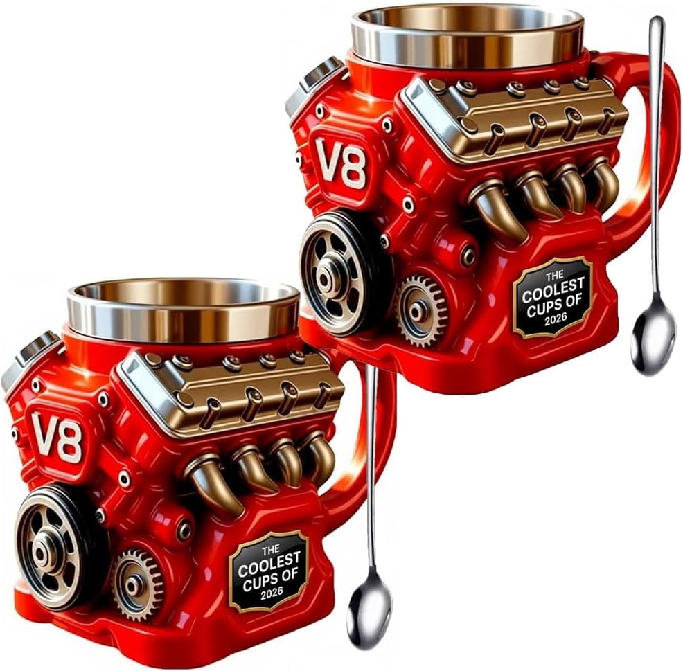 2-Pack V8 Engine Coffee Mug, Stainless Steel Double Wall Insulated ...