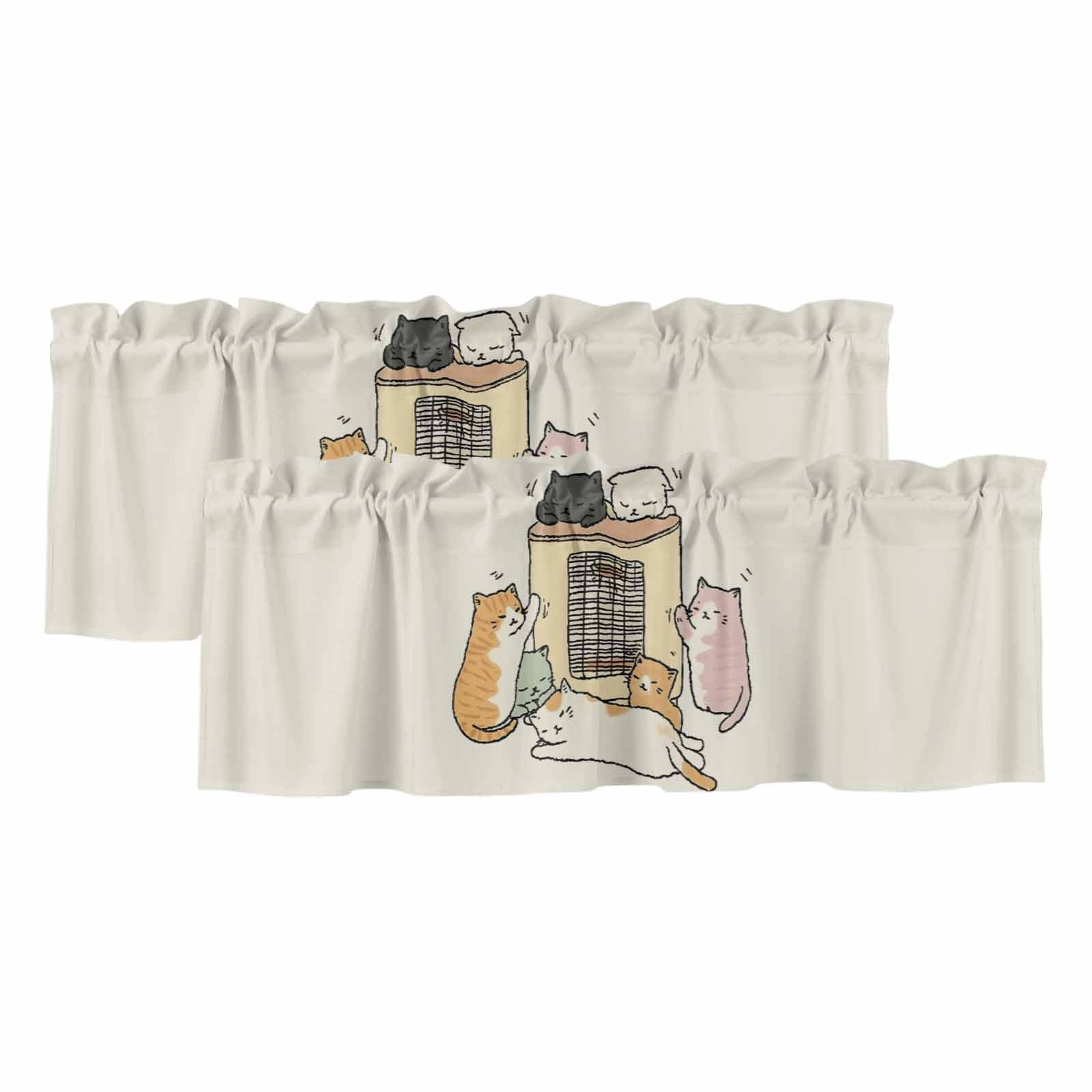 2 Pack Valances for Window, Beige Cute Cat Short Curtains for Kitchen ...