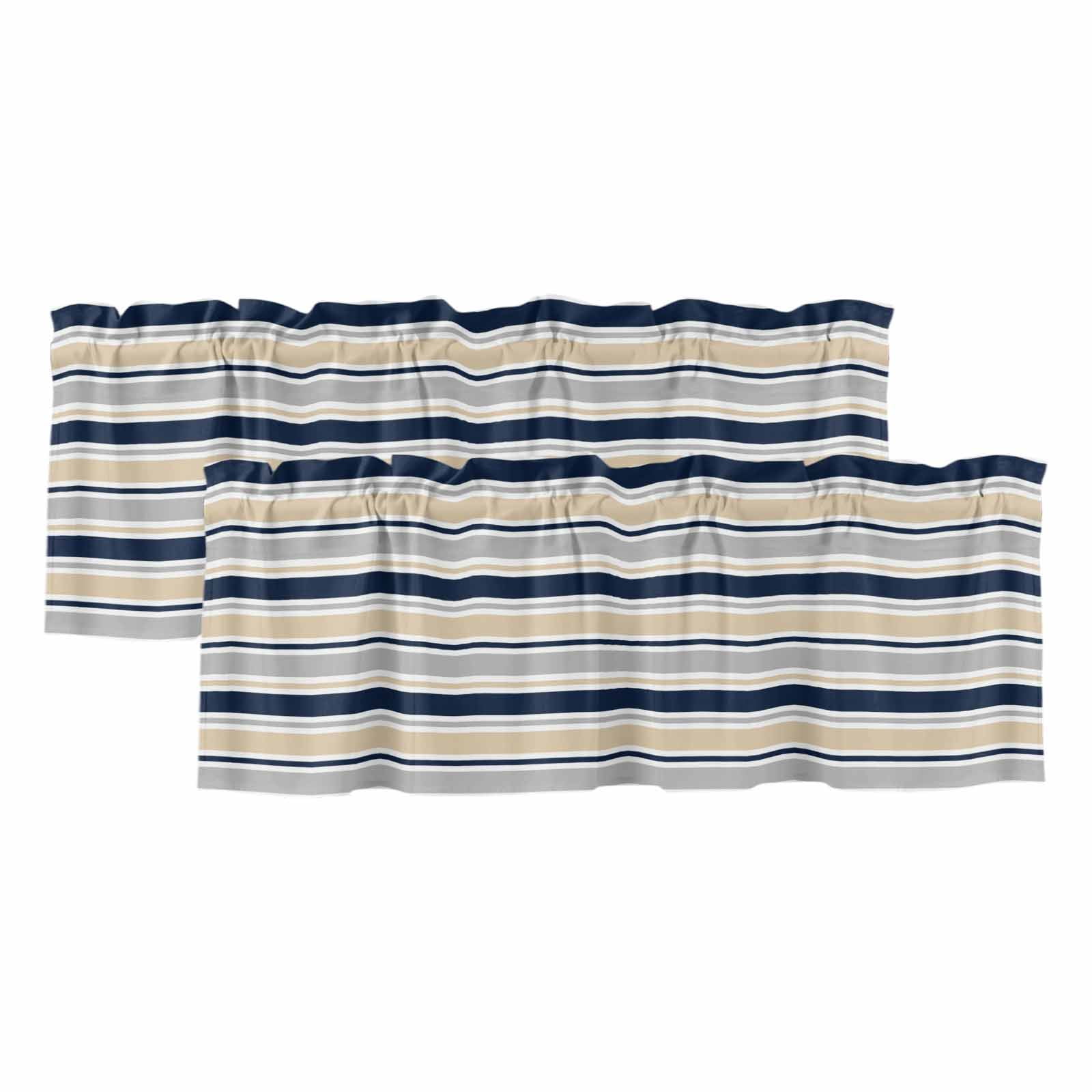 2 Pack Valances for Window, Beige Navy Blue Striped Short Curtains for ...