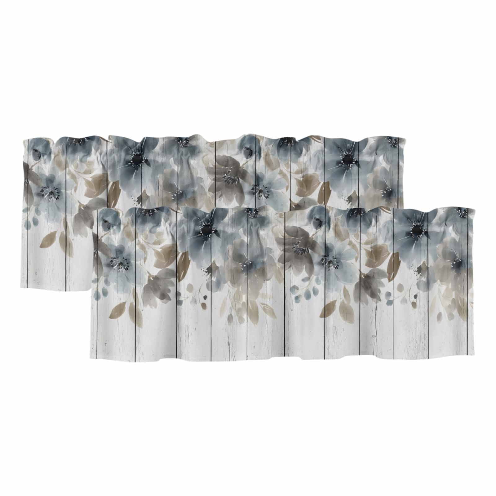 2 Pack Valances for Window, Blue Brown Spring Floral Short Curtains for ...