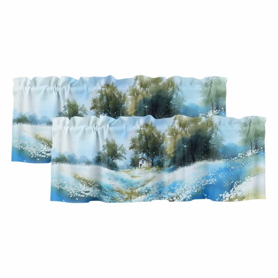 2 Pack Valances for Window, Blue Green Spring Short Curtains for ...
