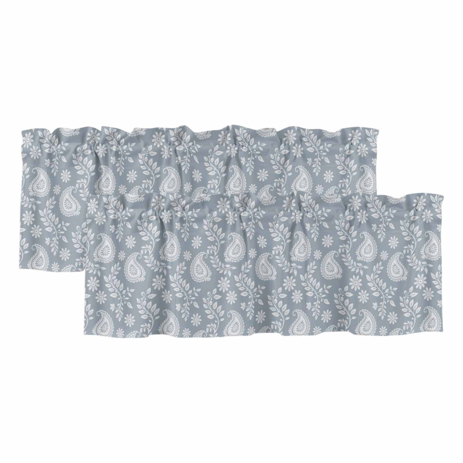 2 Pack Valances for Window, Blue Paisley Short Curtains for Kitchen ...