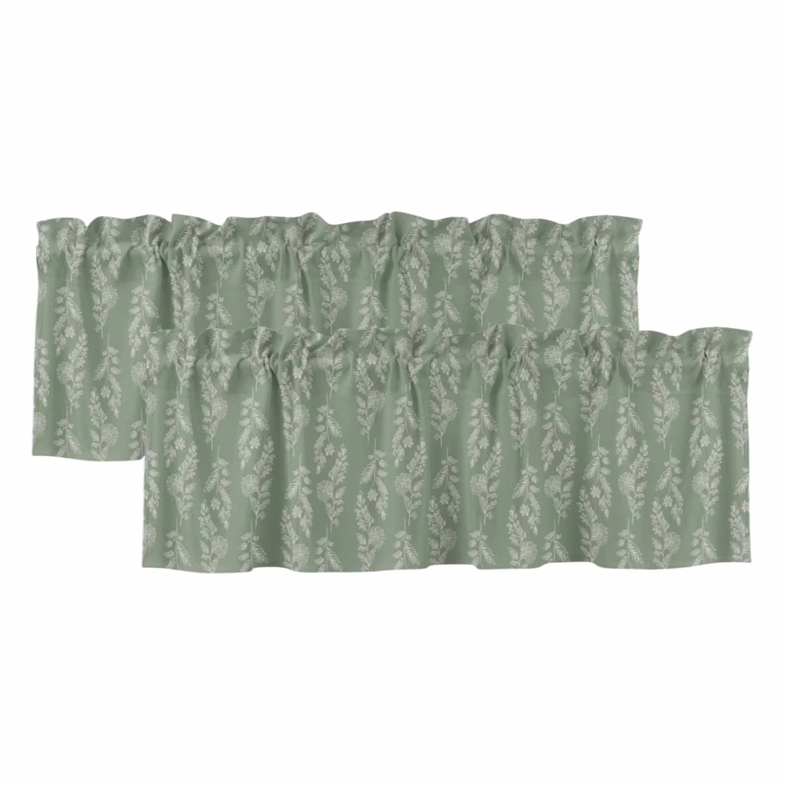 2 Pack Valances for Window, Dark Green Botanical Short Curtains for ...