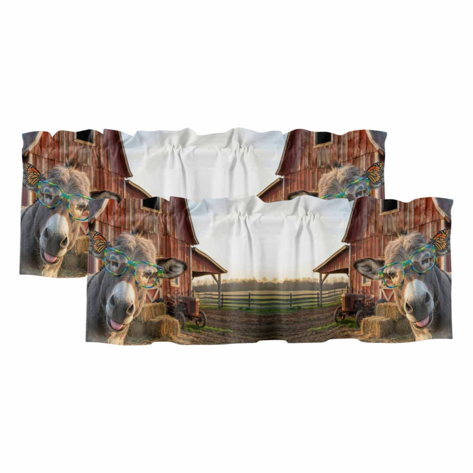 2 Pack Valances for Window, Farm Donkeys Short Curtains for Kitchen ...