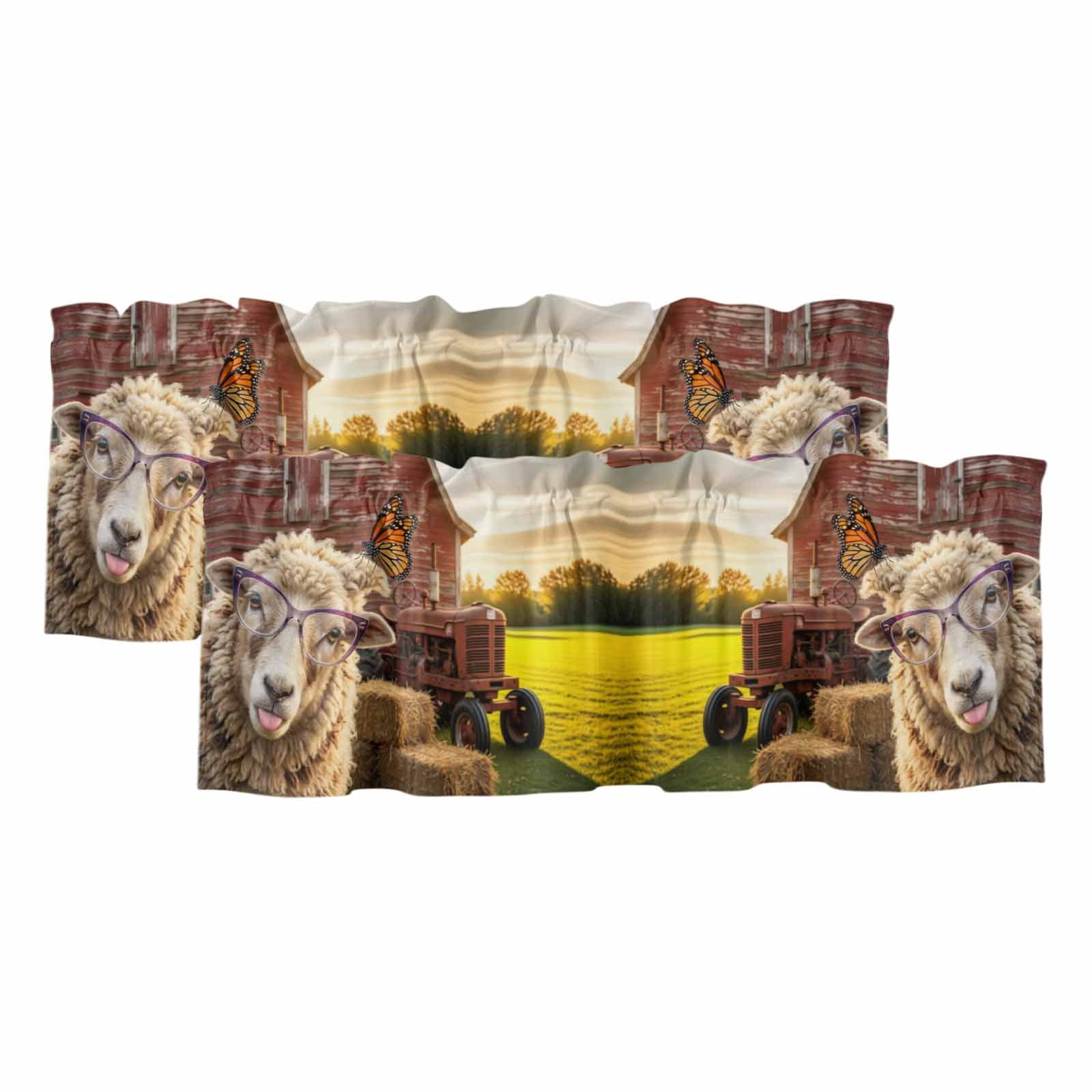 2 Pack Valances for Window, Farm Sheep Short Curtains for Kitchen ...