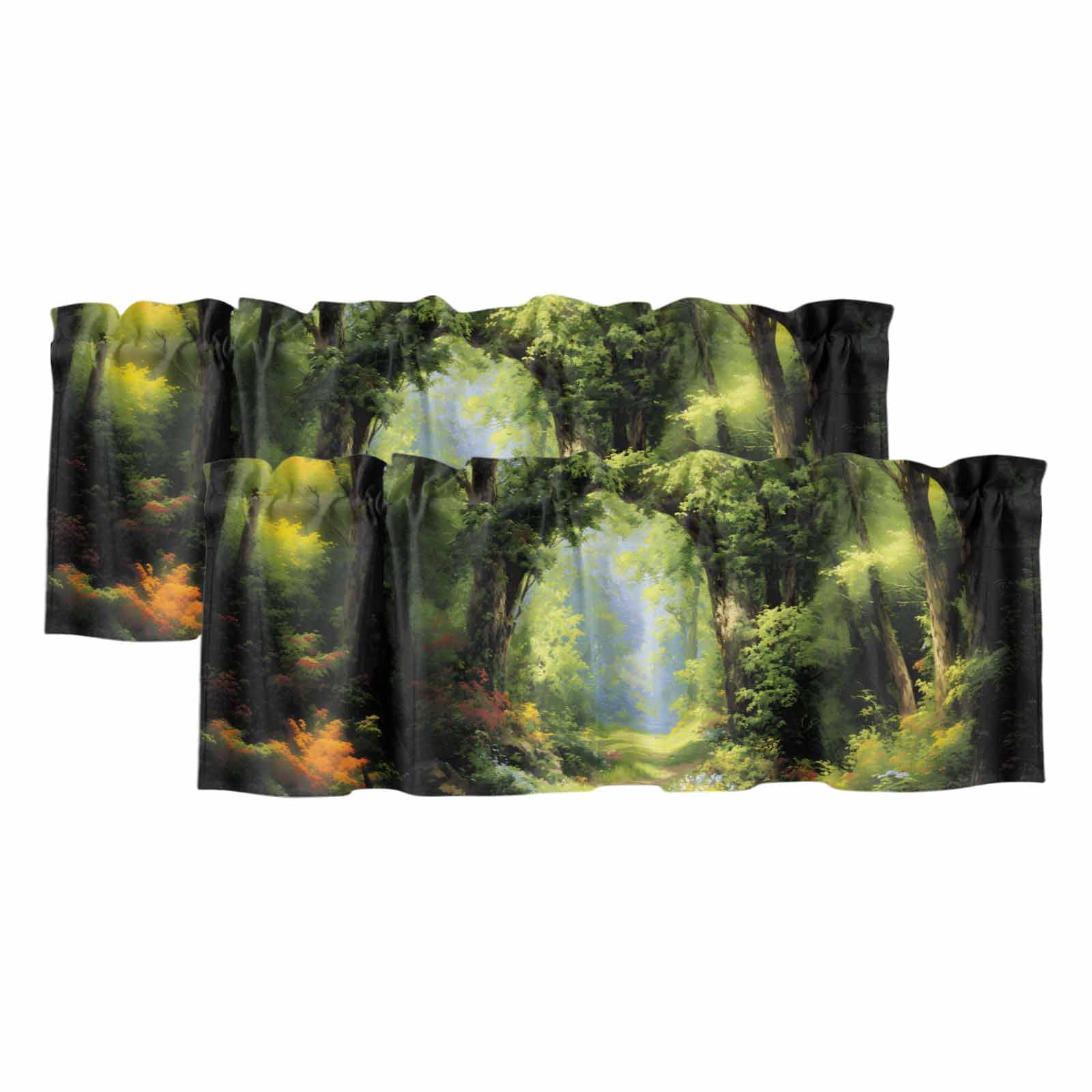 2 Pack Valances for Window, Forest Short Curtains for Kitchen Bedroom ...