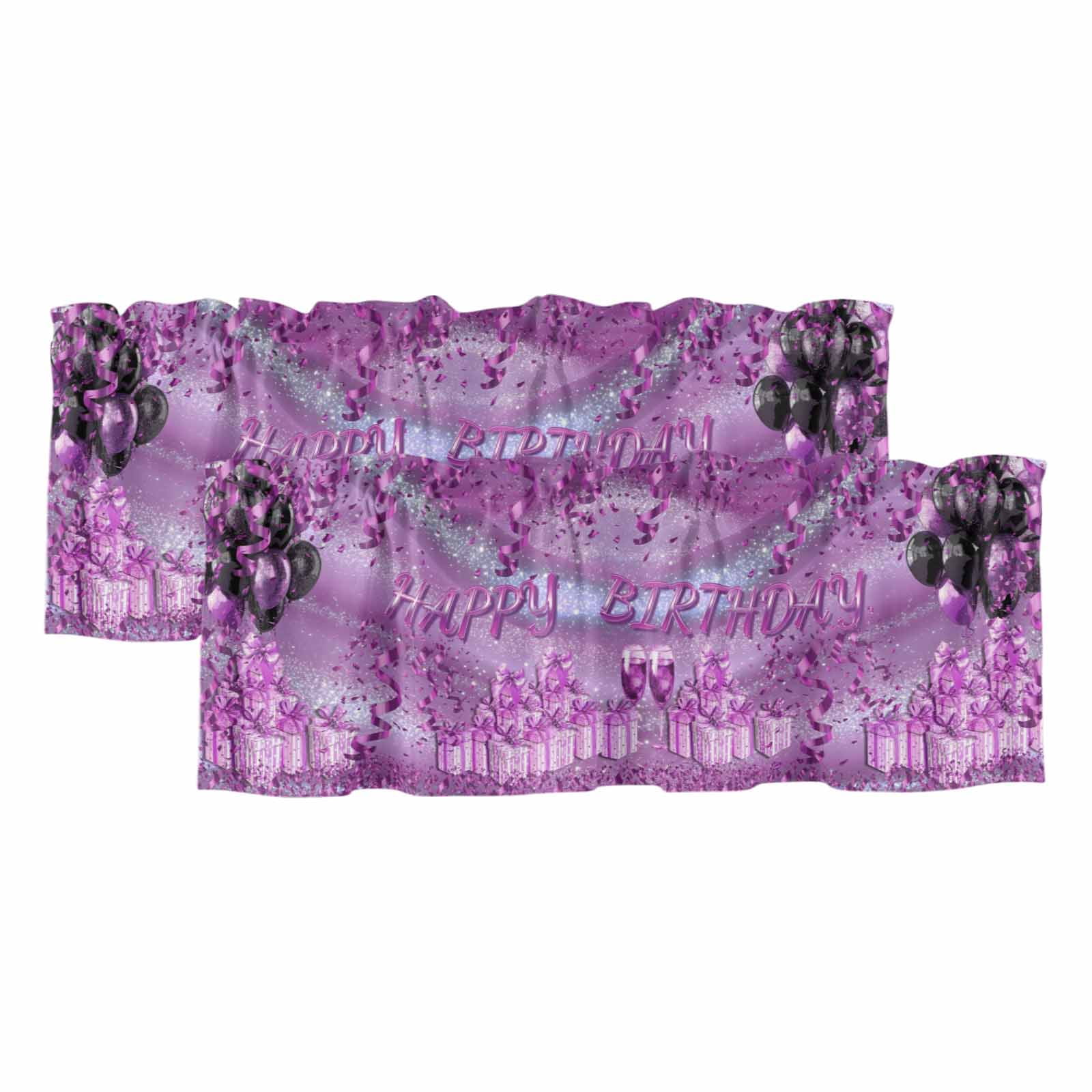 2 Pack Valances for Window, Happy Birthday Purple Short Curtains for ...