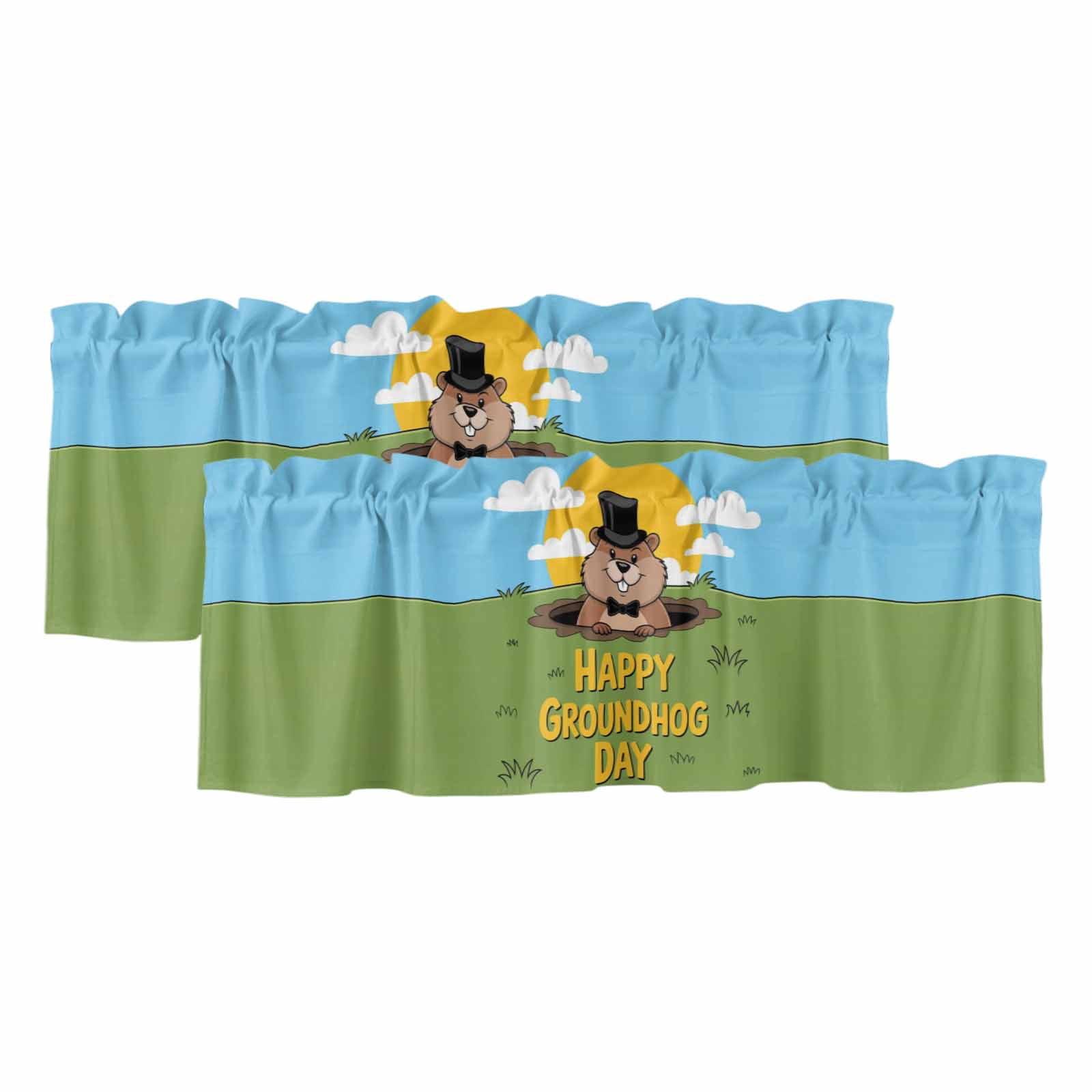 2 Pack Valances for Window, Happy Groundhog Day Short Curtains for ...