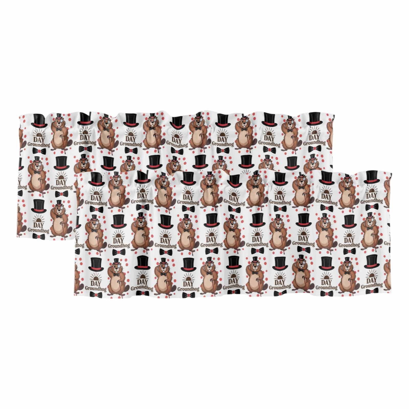 2 Pack Valances for Window, Happy Groundhog Day Short Curtains for ...