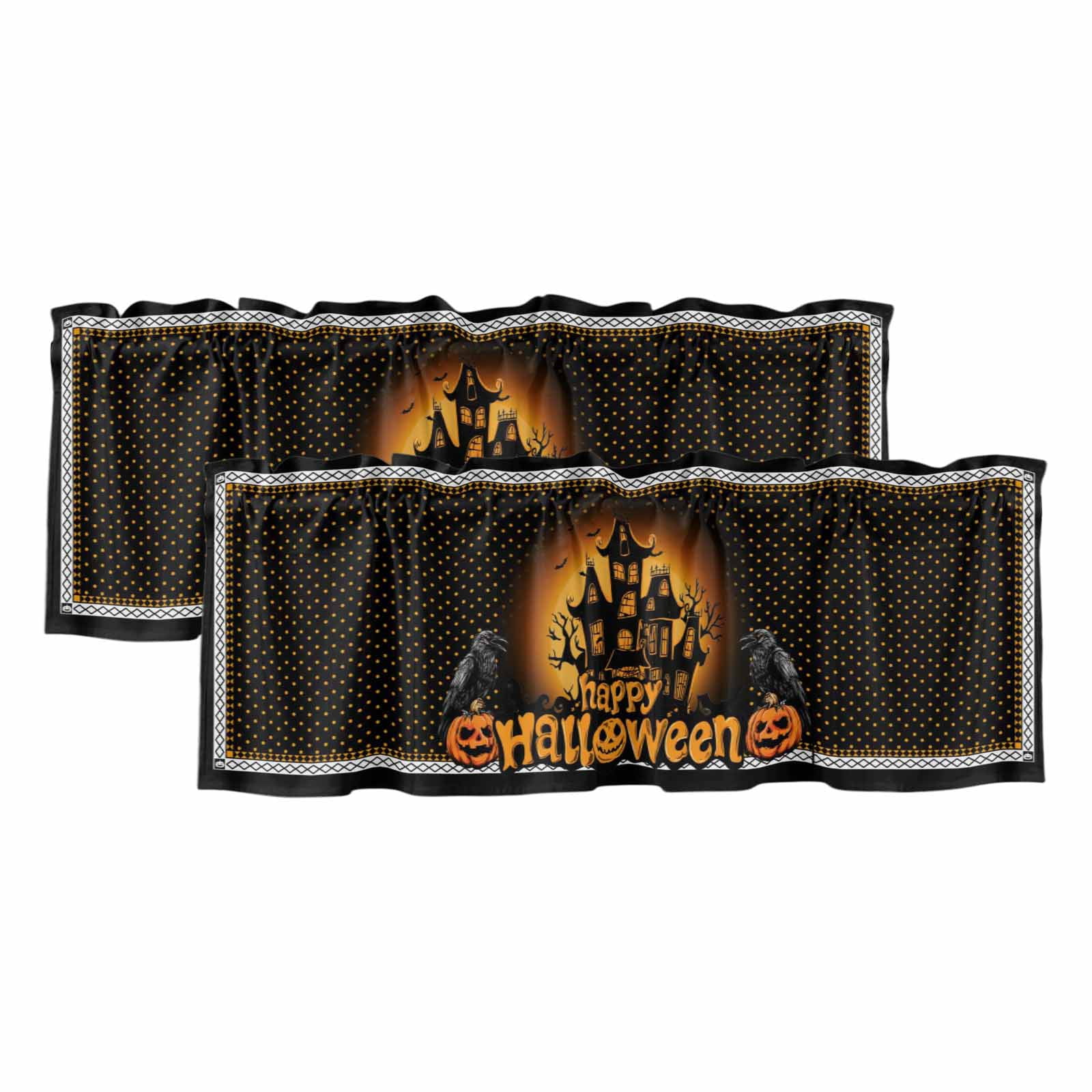 2 Pack Valances for Window, Happy Halloween Short Curtains for Kitchen ...