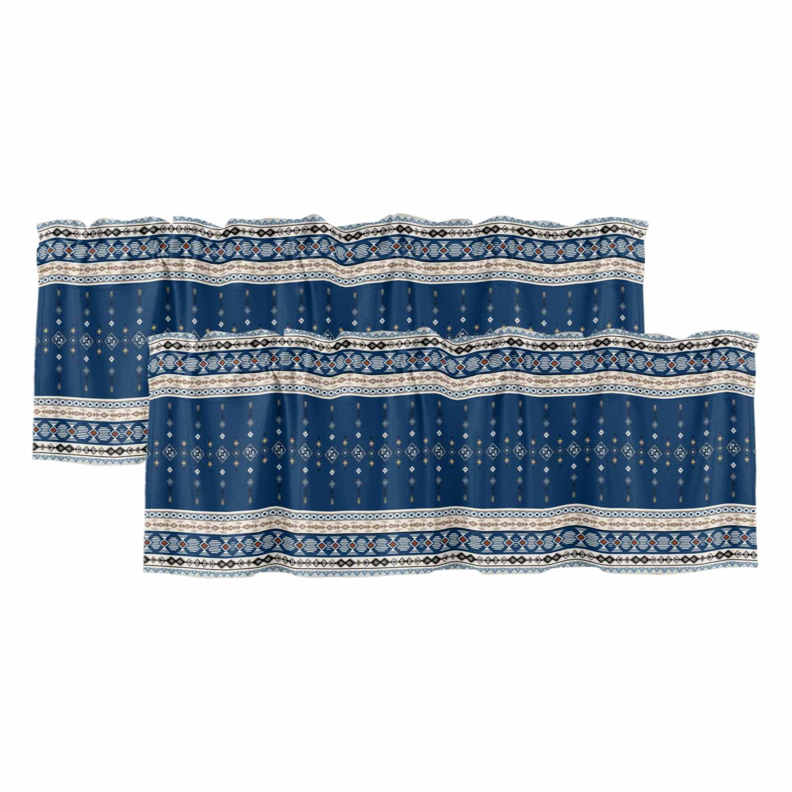 2 Pack Valances for Window, Navy Blue Boho Short Curtains for Kitchen ...